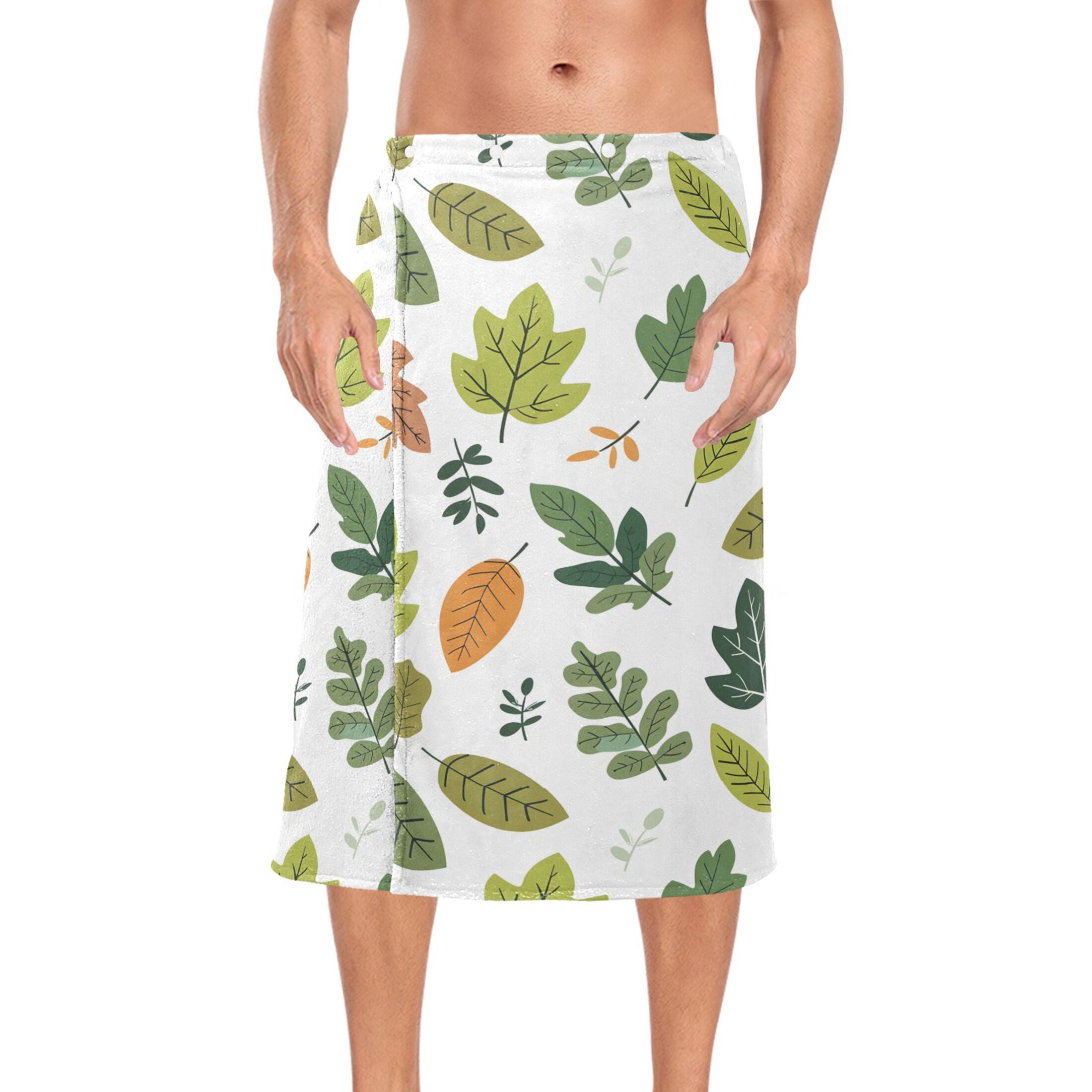 Ryvnso Men's Adjustable Shower Wrap Summer Leaves Bath Towels with Snap ...