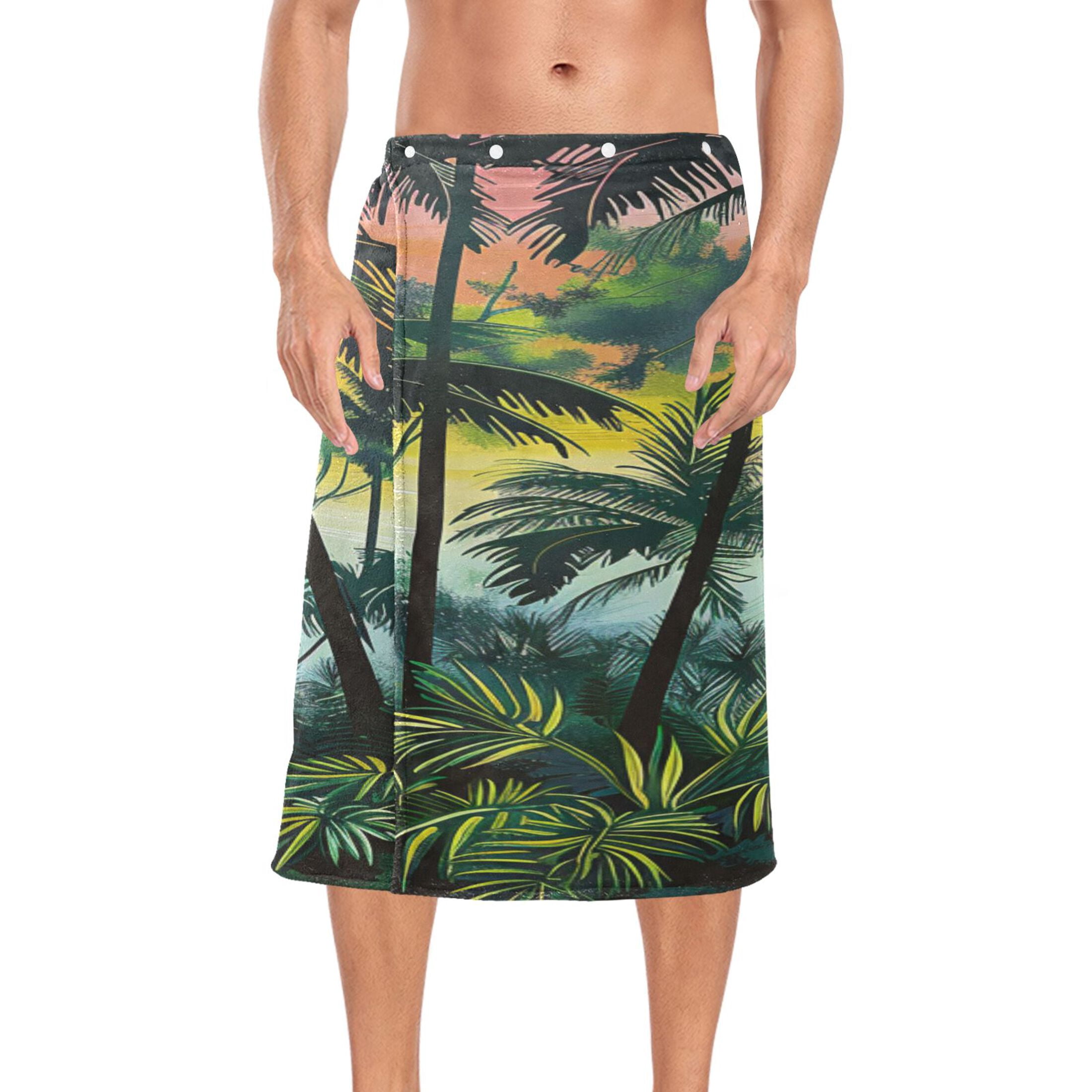 Ryvnso Men's Adjustable Shower Wrap Summer Tropical Forest Bath Towels ...