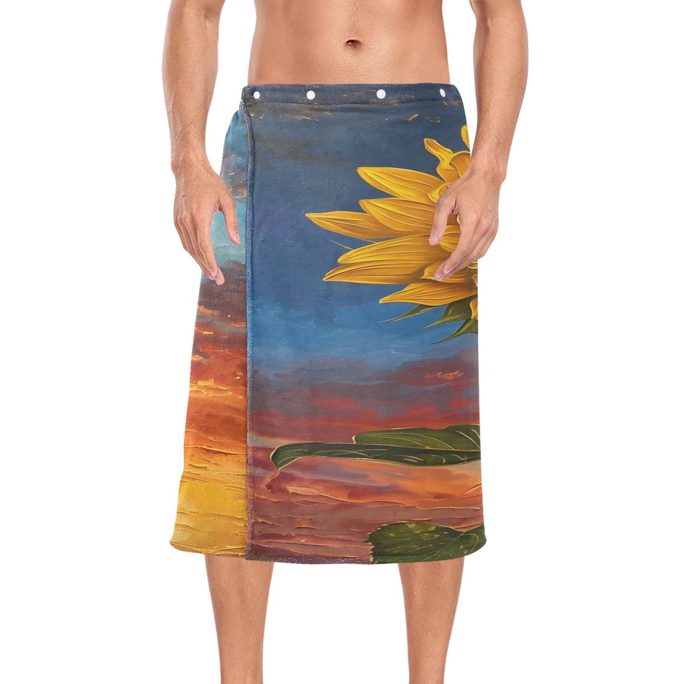 Ryvnso Men's Adjustable Shower Wrap Sunflower Sunset Bath Towels with ...