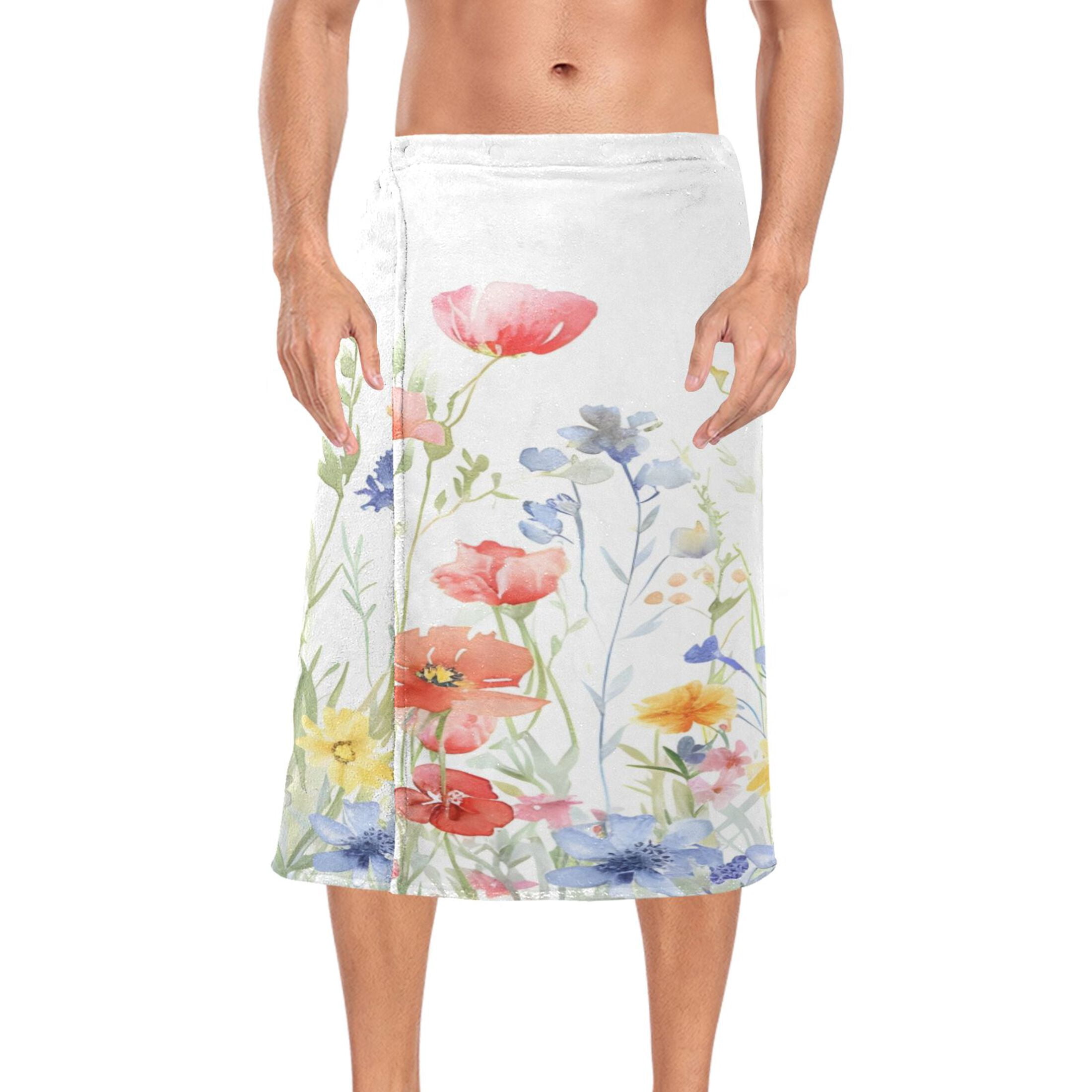 Ryvnso Men's Adjustable Shower Wrap Watercolor Poppy Floral Bath Towels ...