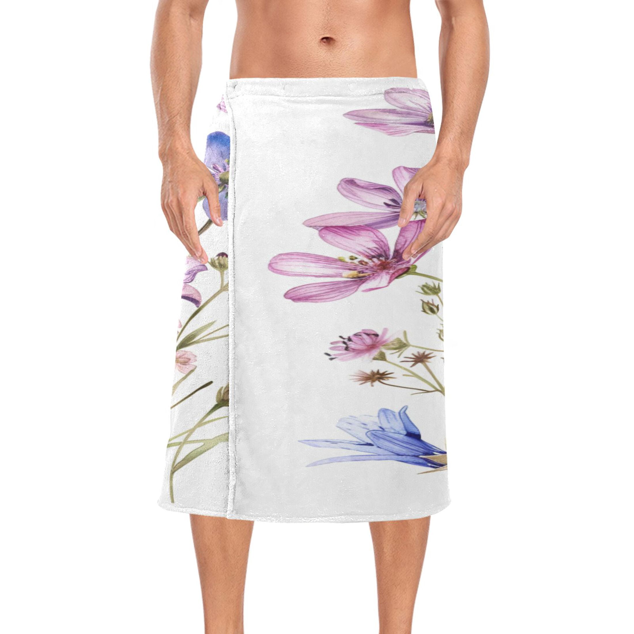 Ryvnso Men's Adjustable Shower Wrap Watercolor Wildflower Bath Towels ...