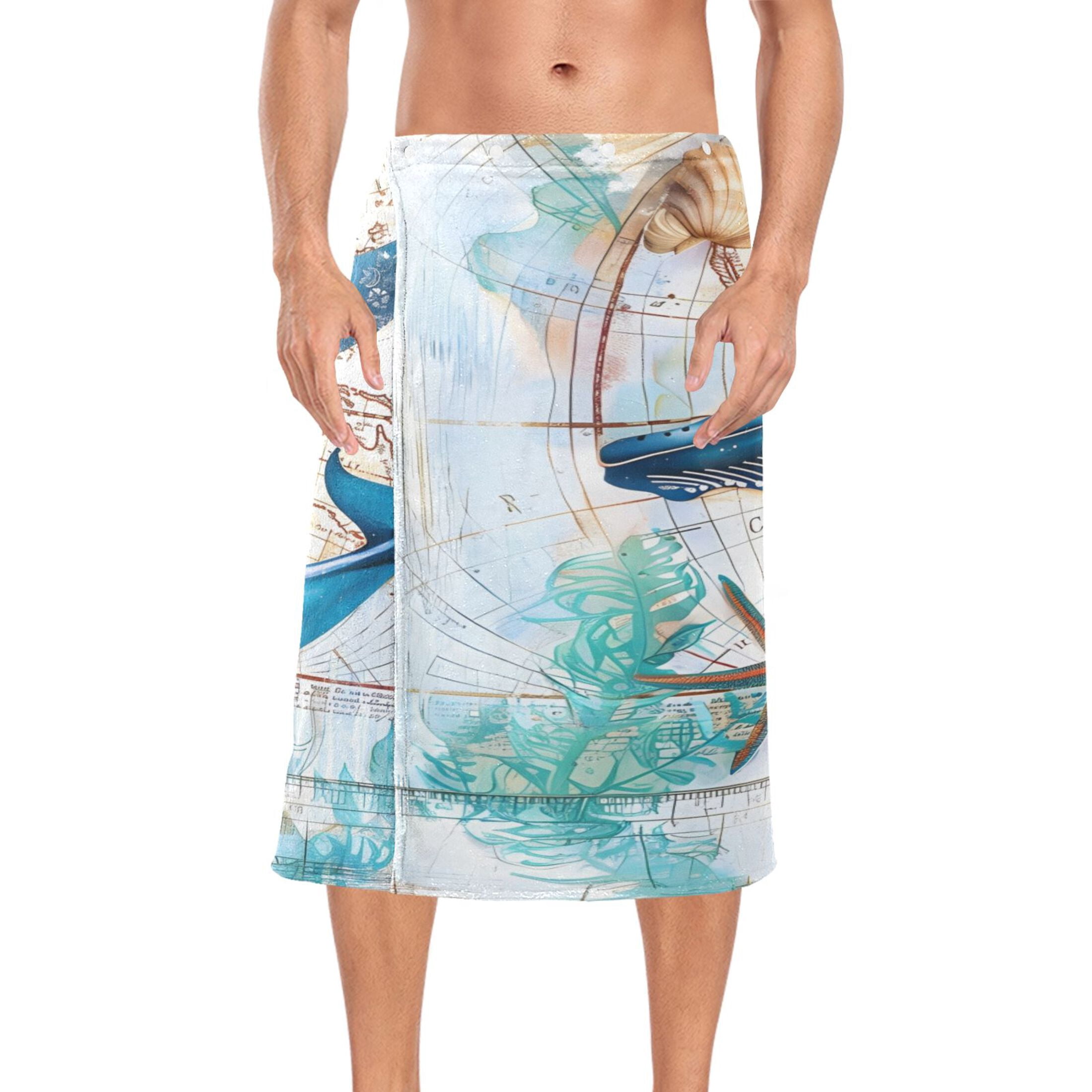 Ryvnso Men's Adjustable Shower Wrap Whale with World Map Bath Towels ...