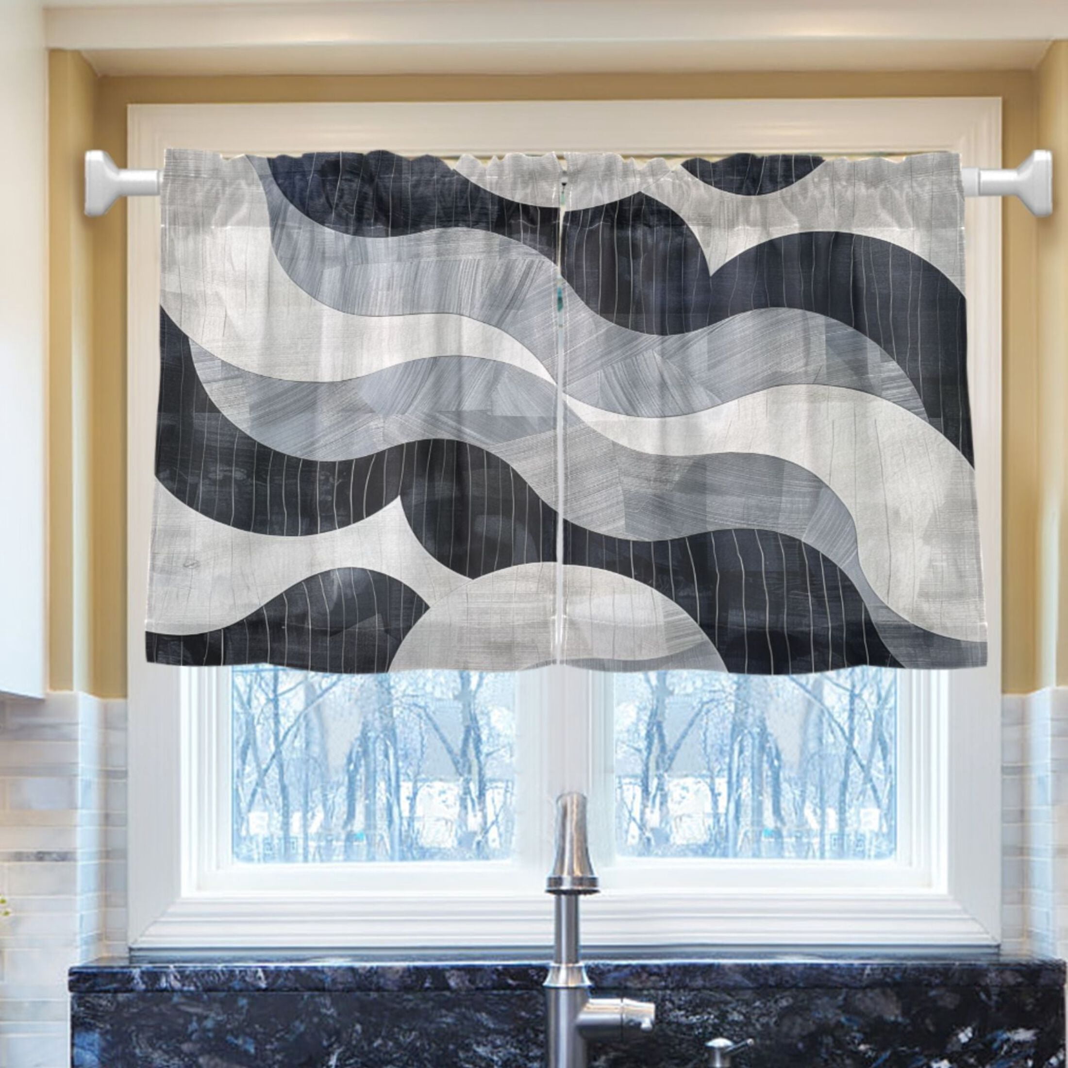 Ryvnso Modern Wavy Circles Half Curtains Sets Tier 2 Panels Short ...
