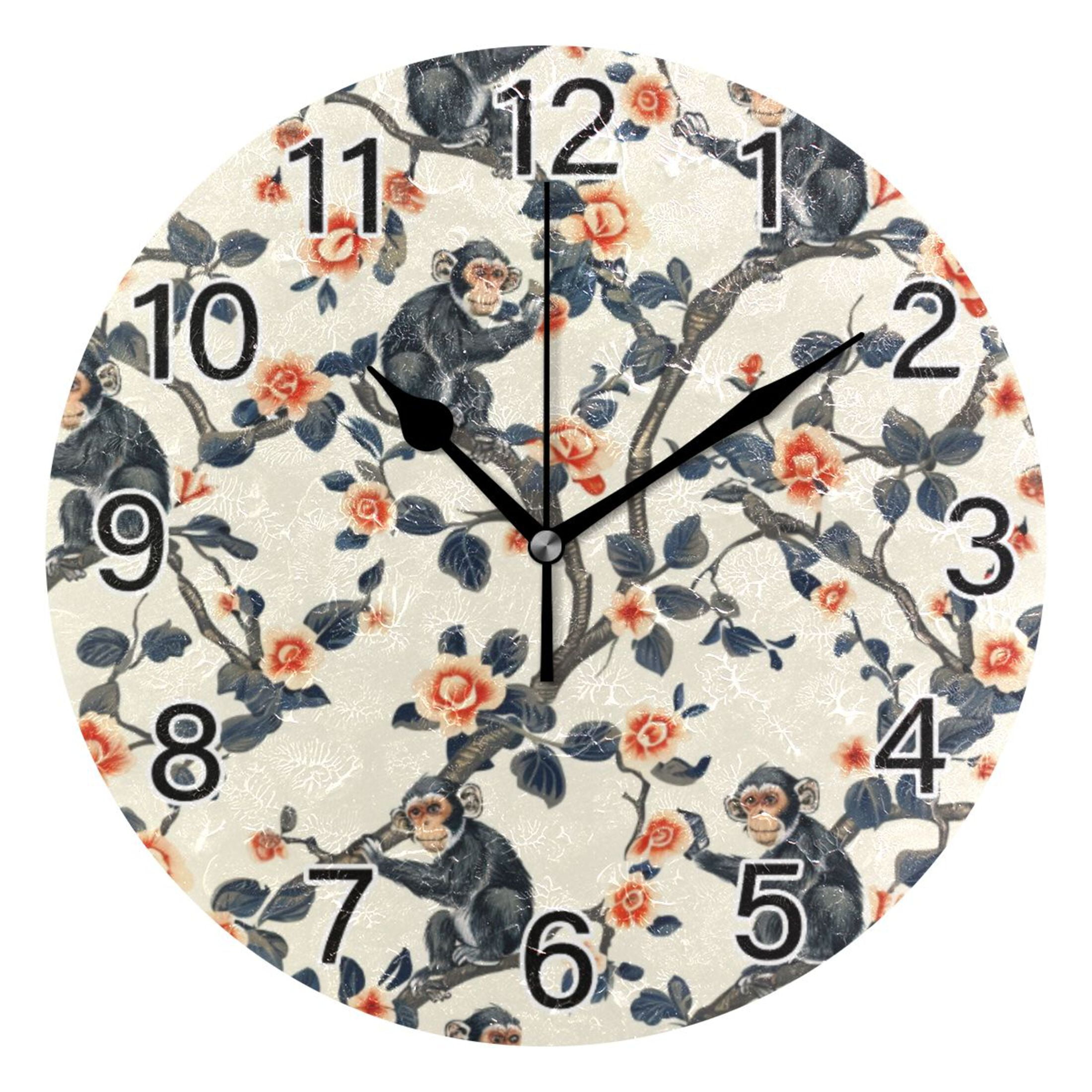 Ryvnso Monkey on Branches Wall Clock Non Ticking Silent Kitchen Clock ...