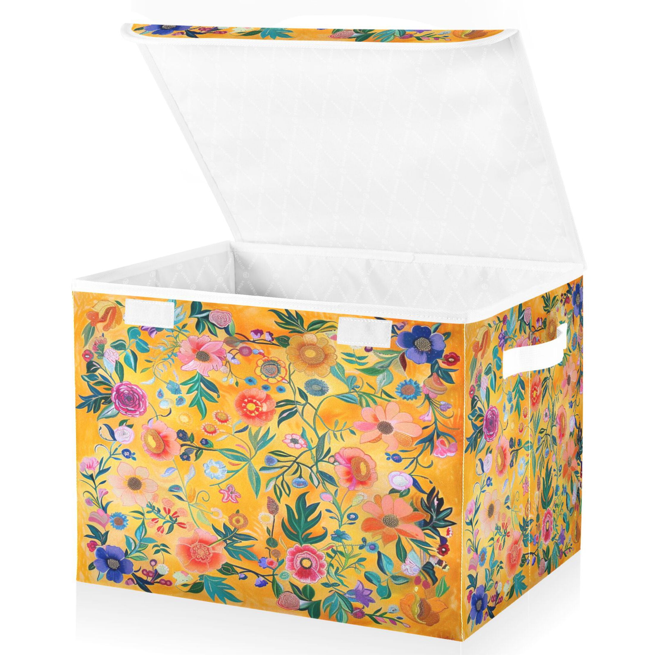 Ryvnso Moroccan Yellow Floral Large Lidded Foldable Storage Baskets ...