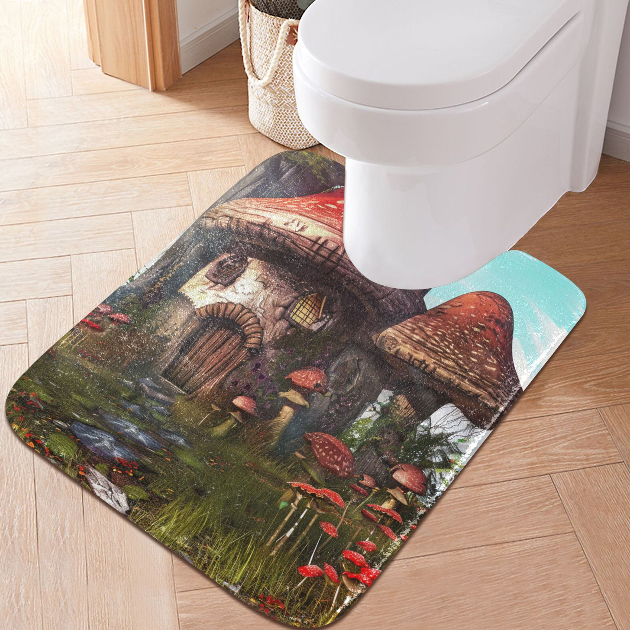 Ryvnso Mushroom House Bathroom Shaggy Rugs Toilet U Shape Mat Soft ...