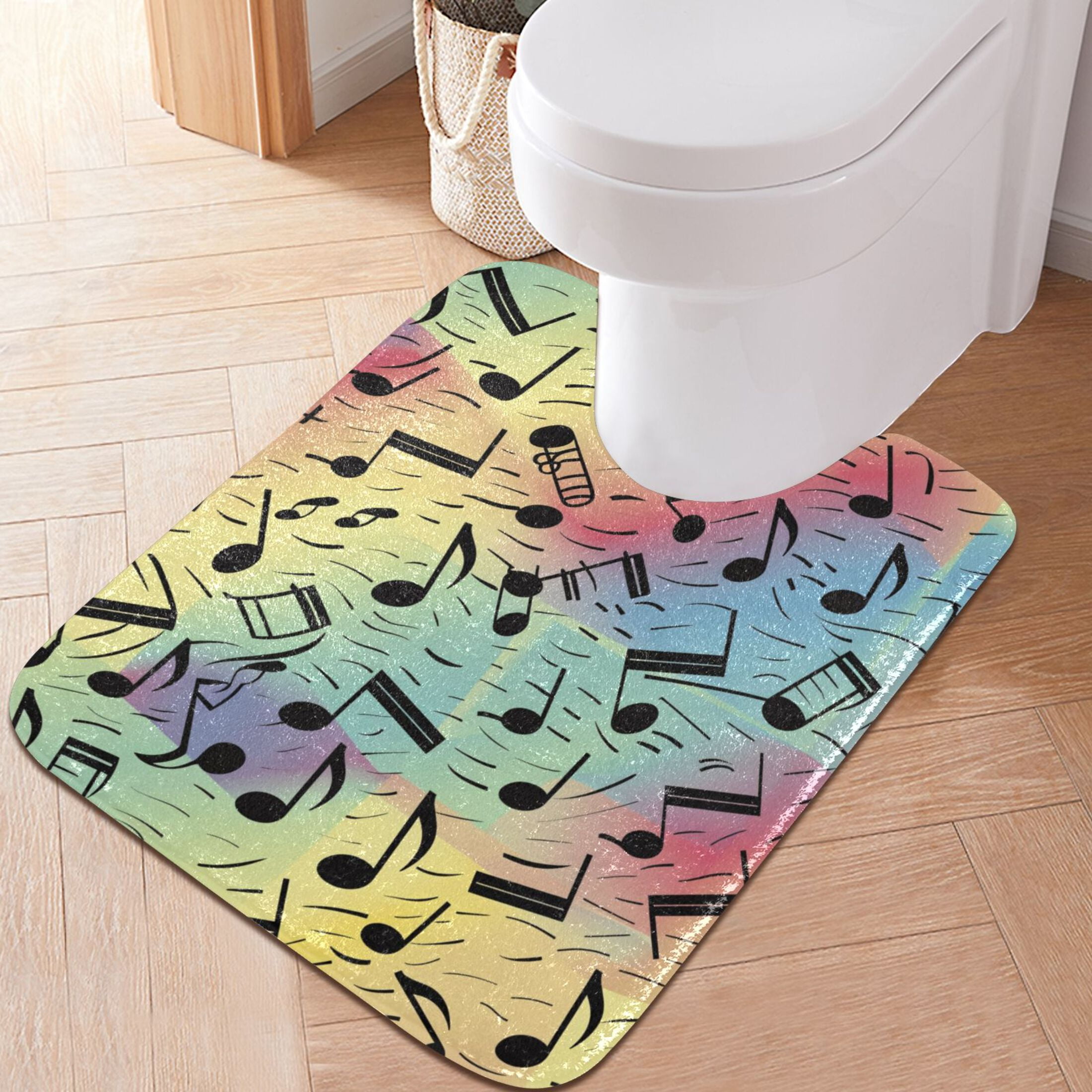 Ryvnso Musical Notes in Rainbow Bathroom Shaggy Rugs Toilet U Shape Mat ...
