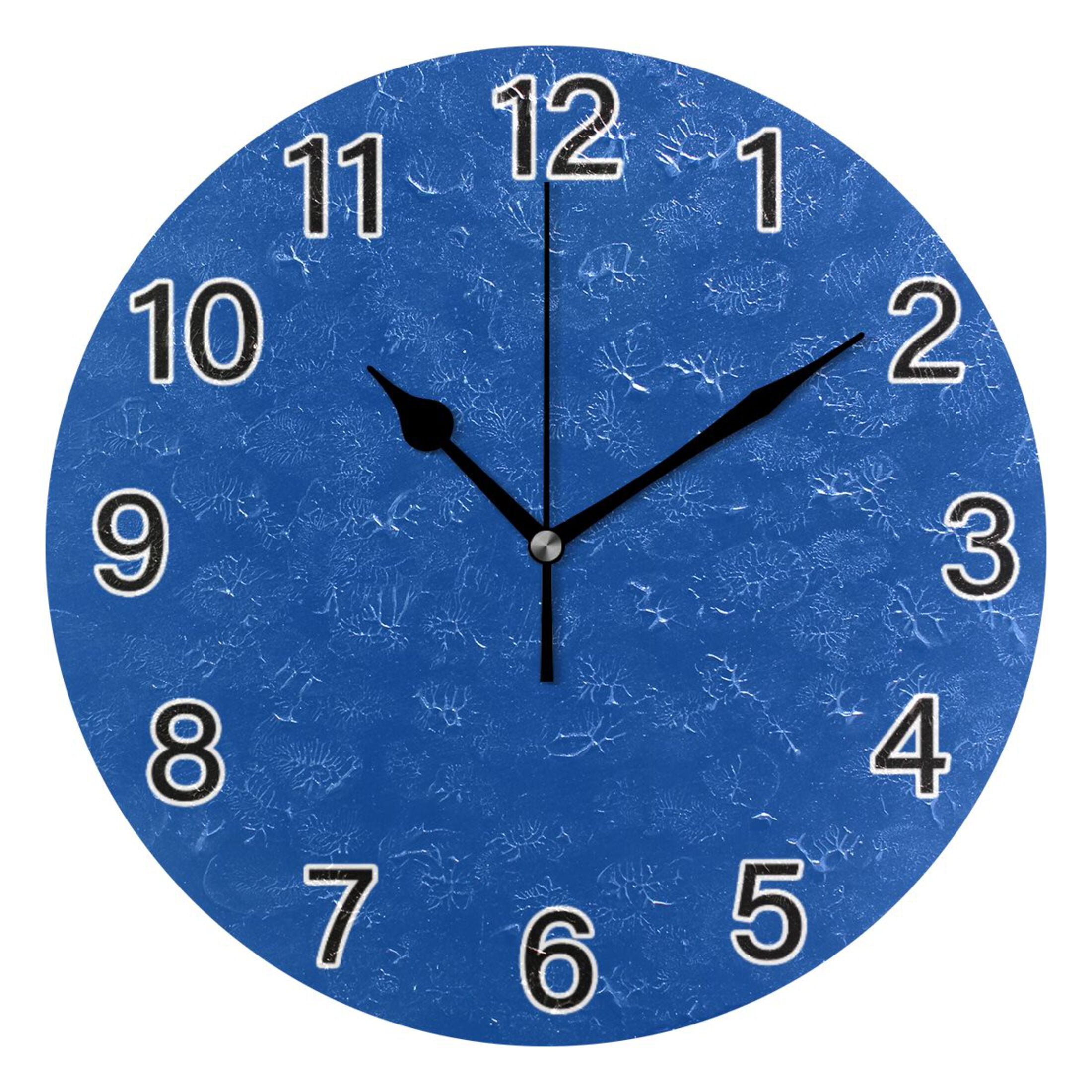 Ryvnso Navy Blue Wall Clock Non Ticking Silent Kitchen Clock Battery ...