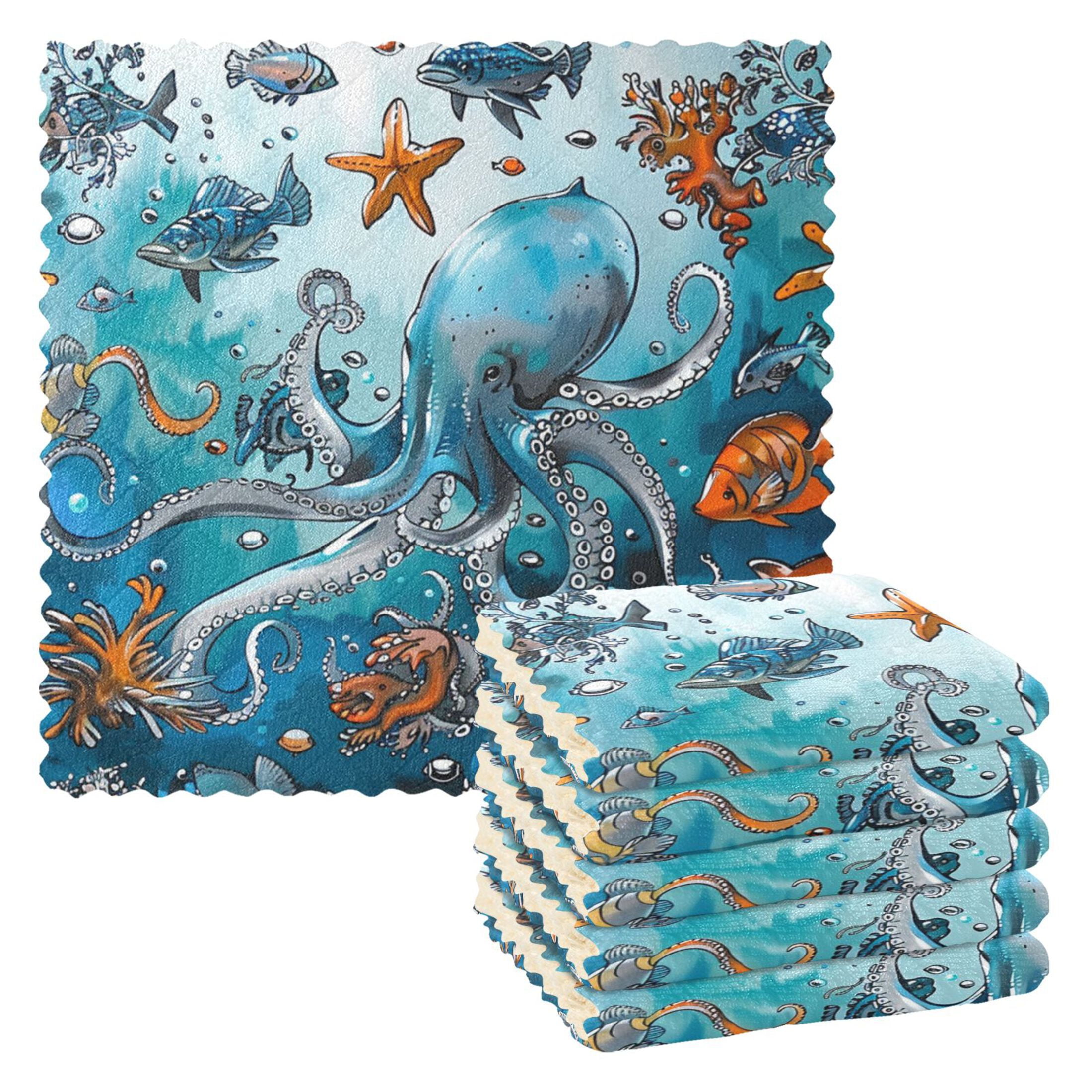 Ryvnso Octopus Sea Star Fish Kitchen Towels Dish Clothes for Drying ...