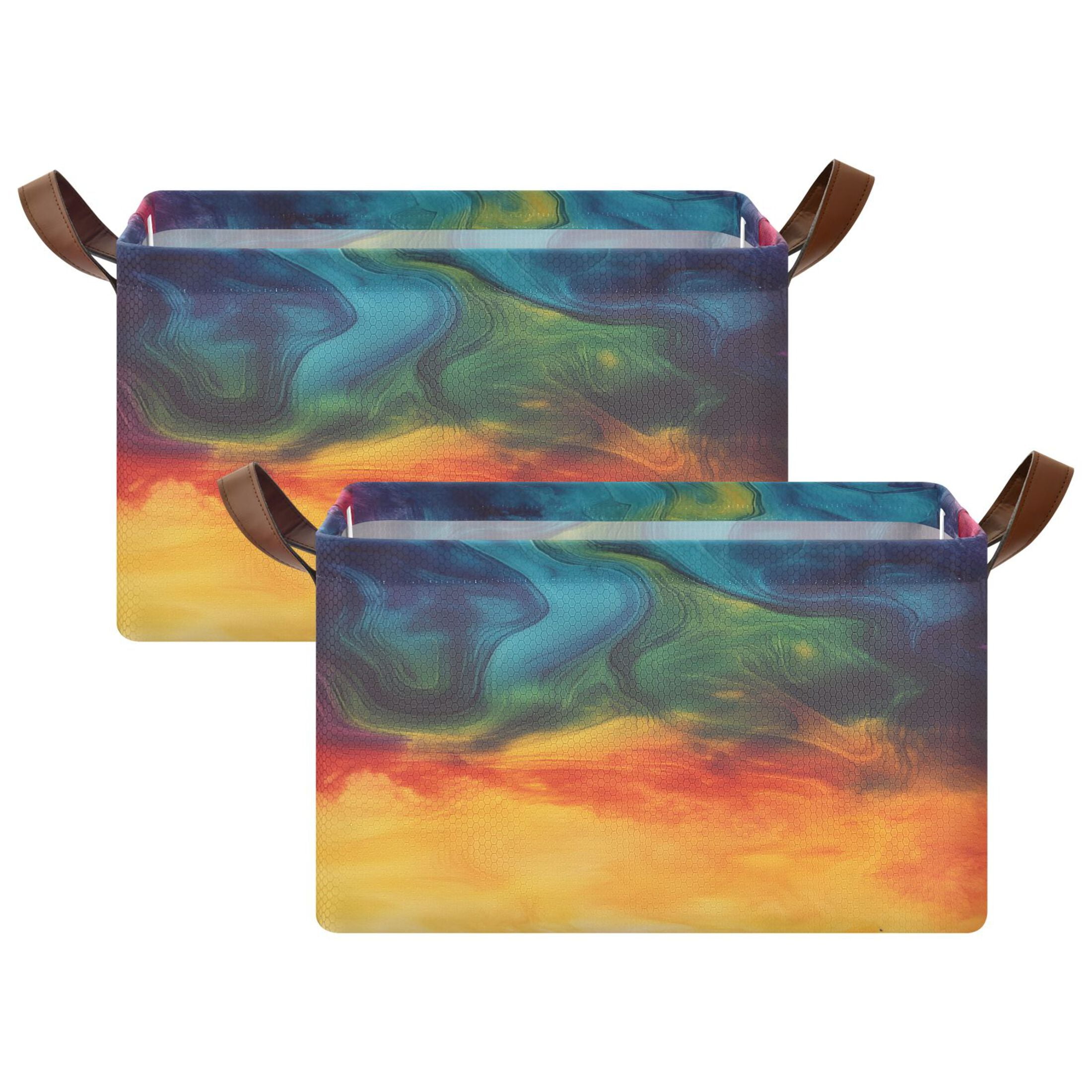 Ryvnso Orange Blue Tie Dye Storage Bins Large Basket Foldable Cube Toys ...