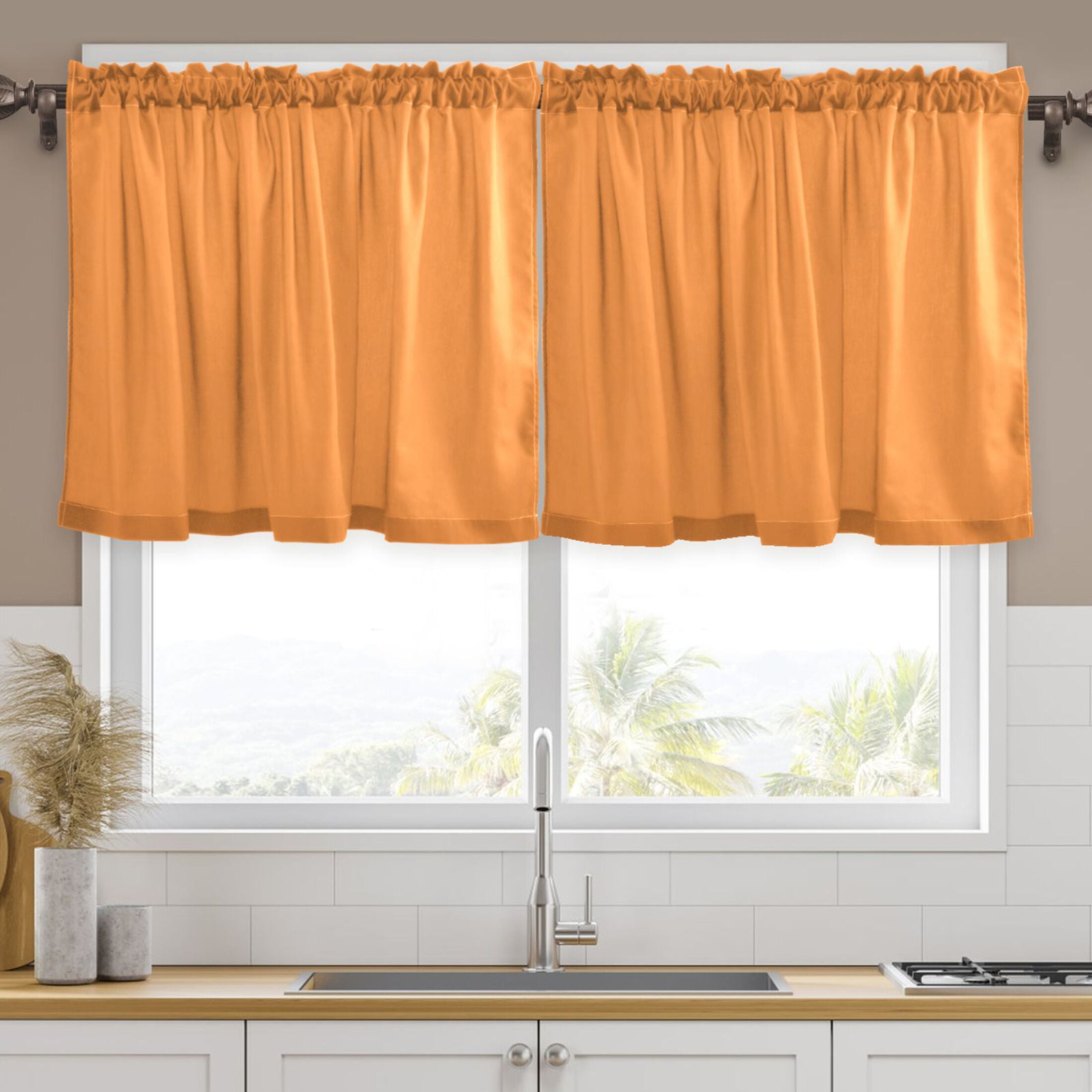 Ryvnso Orange Color Curtains Sets Short Curtain Rod Pocket Half Window ...