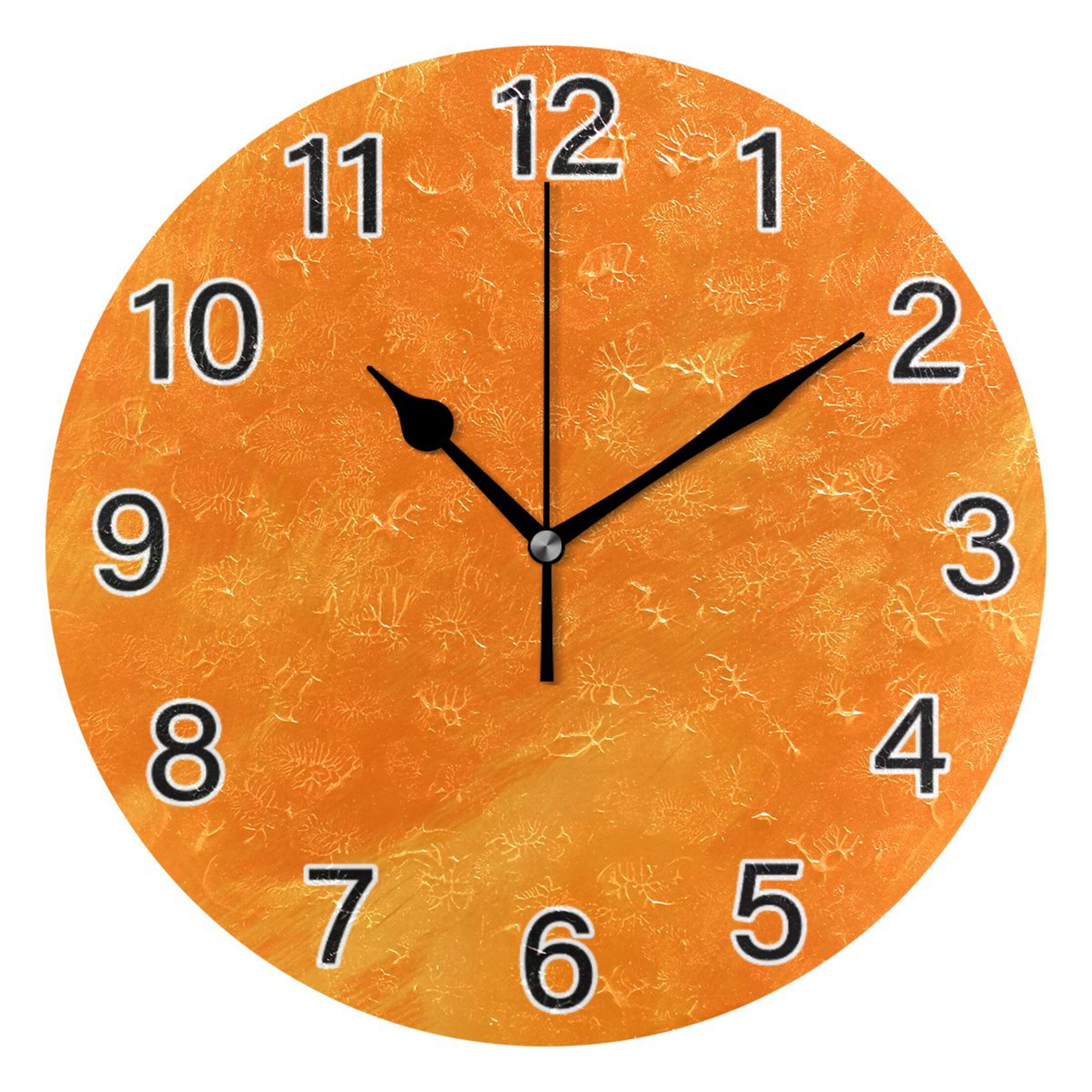Ryvnso Orange Oil Pattern Wall Clock Non Ticking Silent Kitchen Clock ...