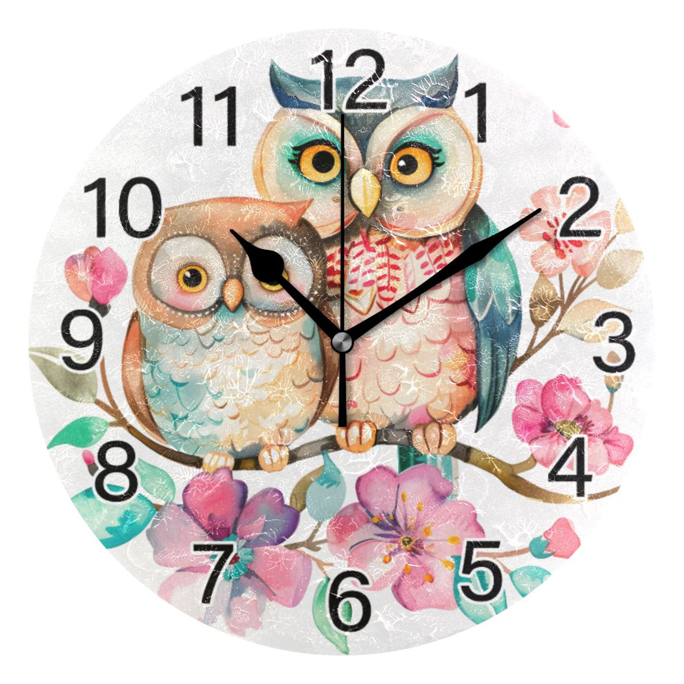 Ryvnso Owl Couple on Branch Wall Clock Non Ticking Silent Kitchen Clock ...