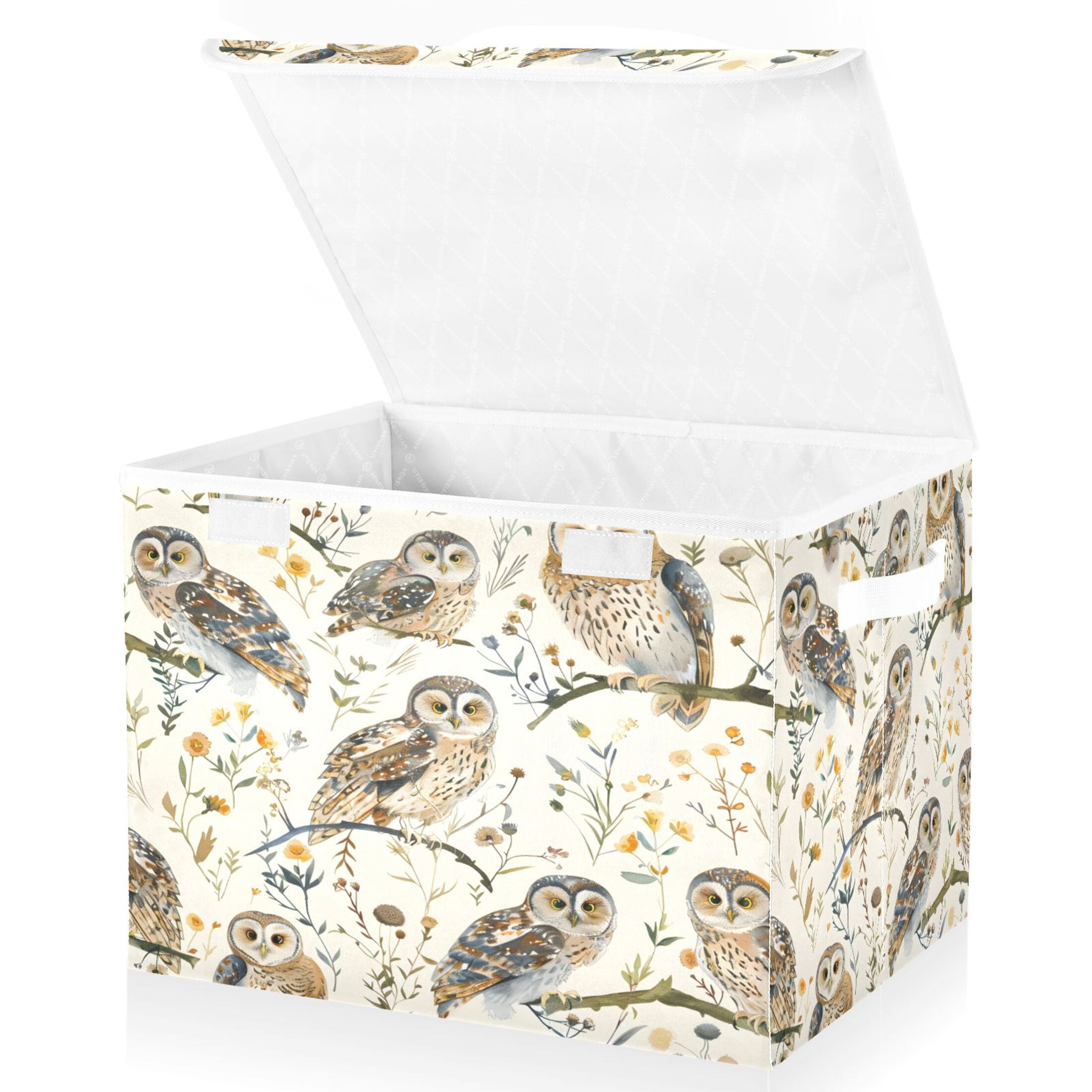 Ryvnso Owl on Tree Branch Large Lidded Foldable Storage Baskets Cubes ...