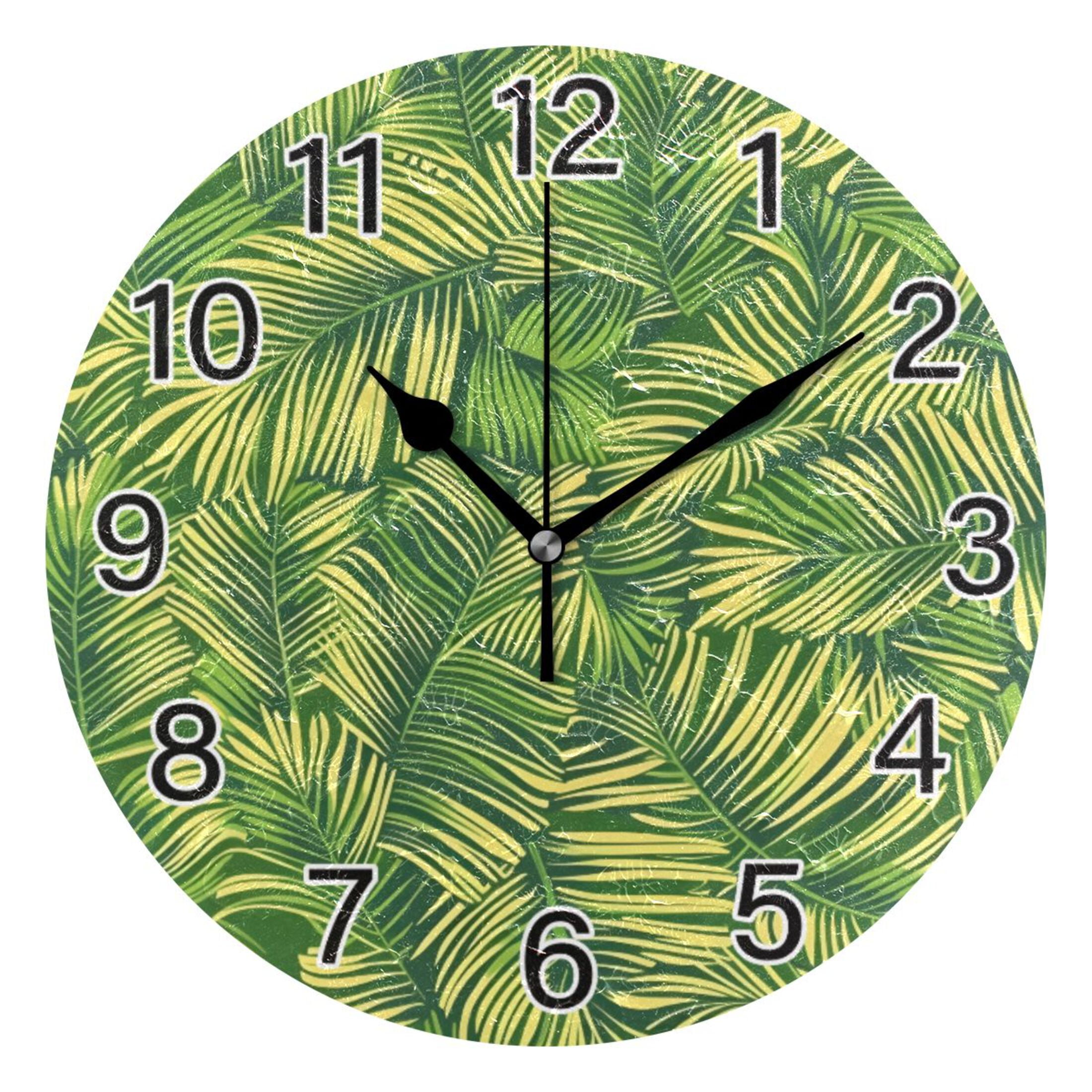 Ryvnso Palm Leaf Wall Clock Non Ticking Silent Kitchen Clock Battery ...