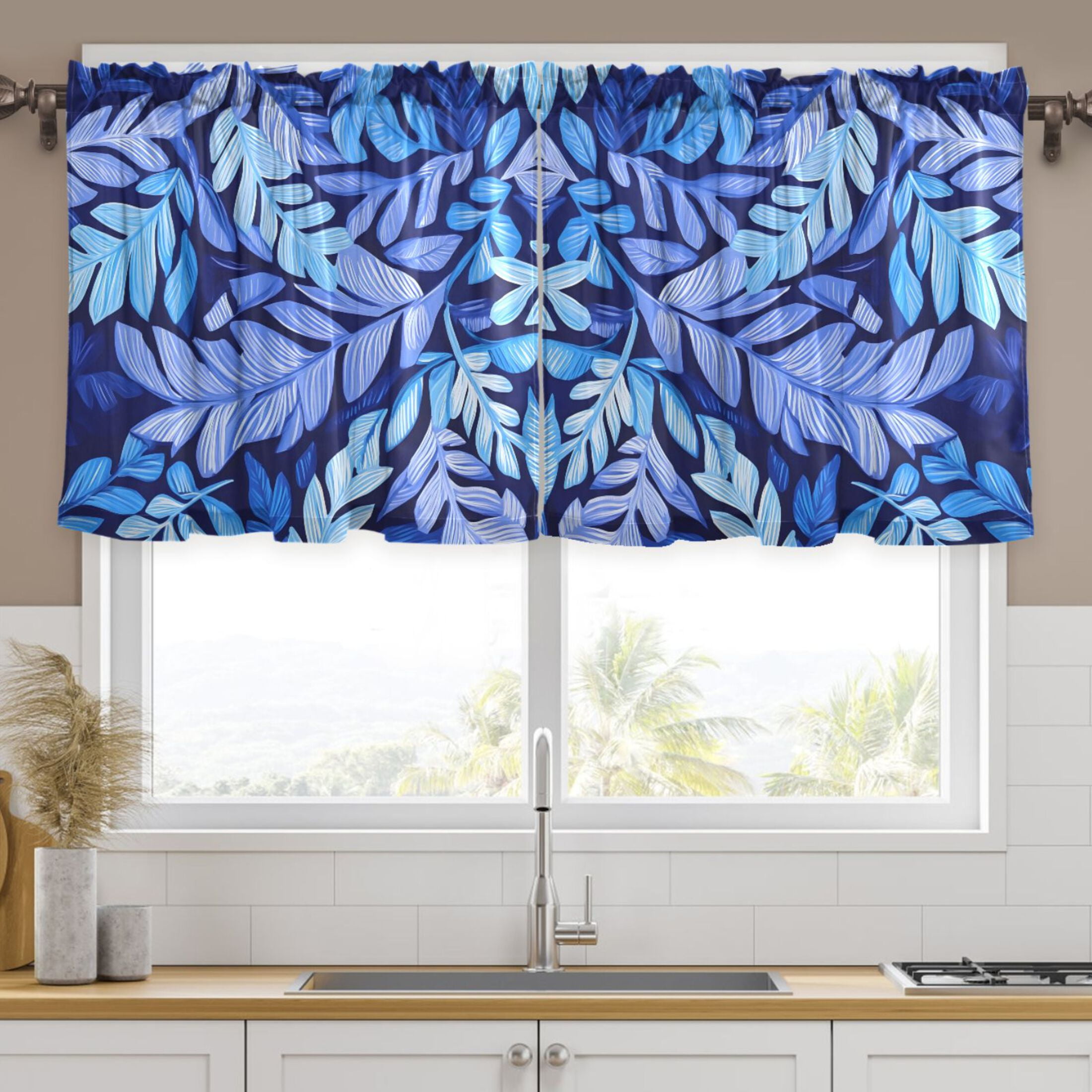 Ryvnso Palm Leaf-c1 Curtains Sets Short Curtain Rod Pocket Half Window ...