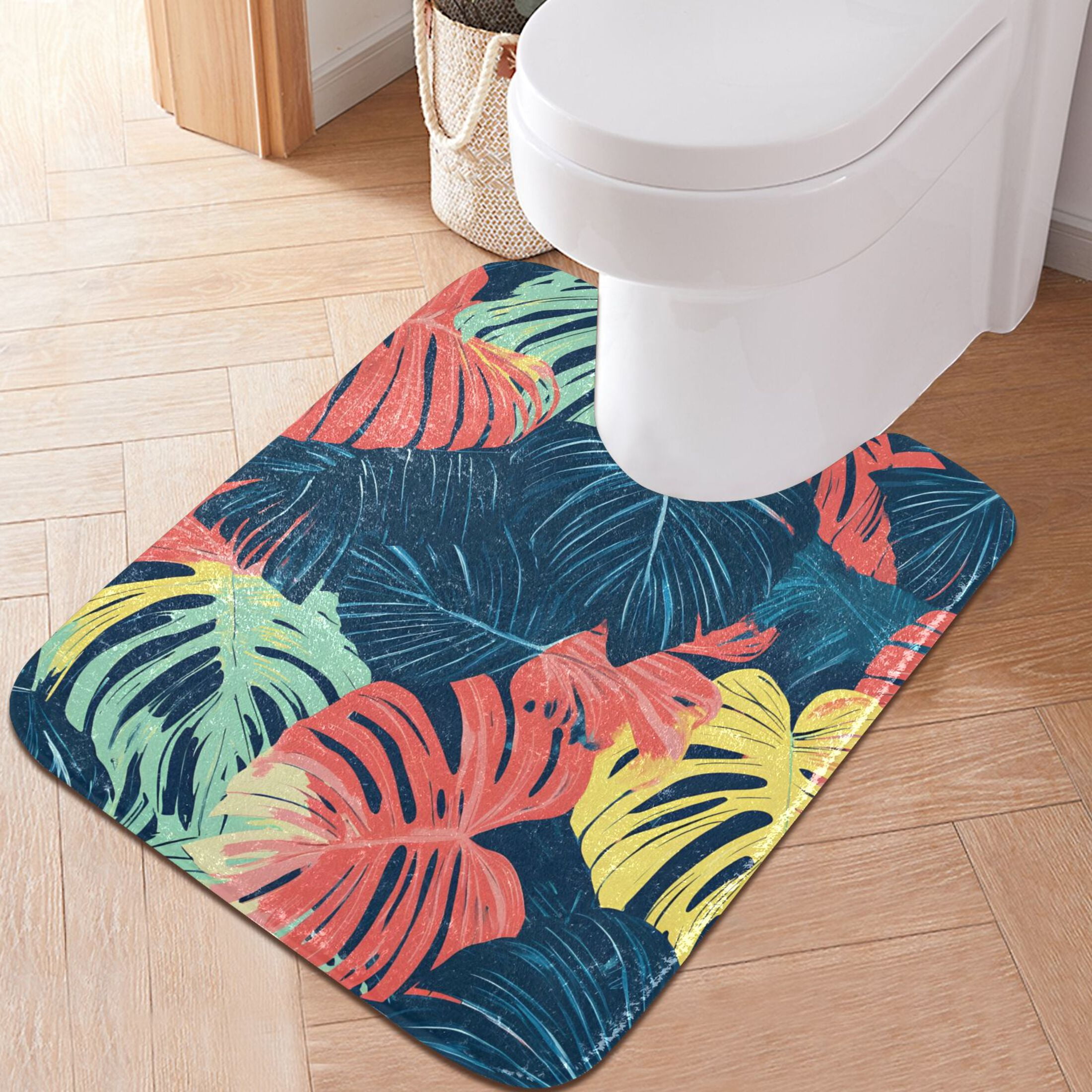 Ryvnso Palm Leaf-e2 Bathroom Shaggy Rugs Toilet U Shape Mat Soft ...