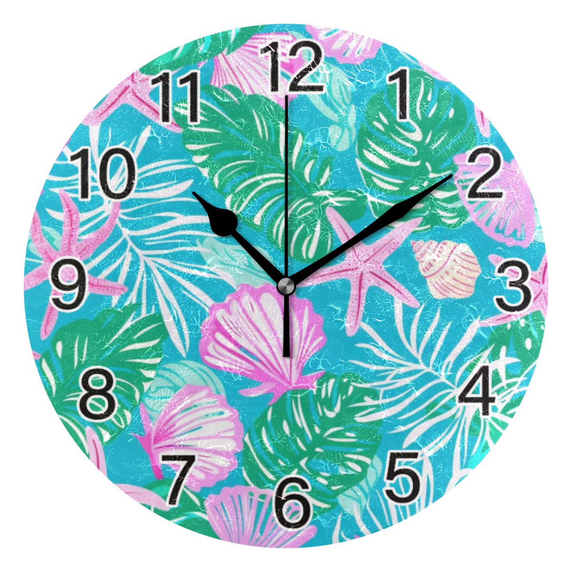 Ryvnso Palm Leaves and Shell Wall Clock Non Ticking Silent Kitchen ...