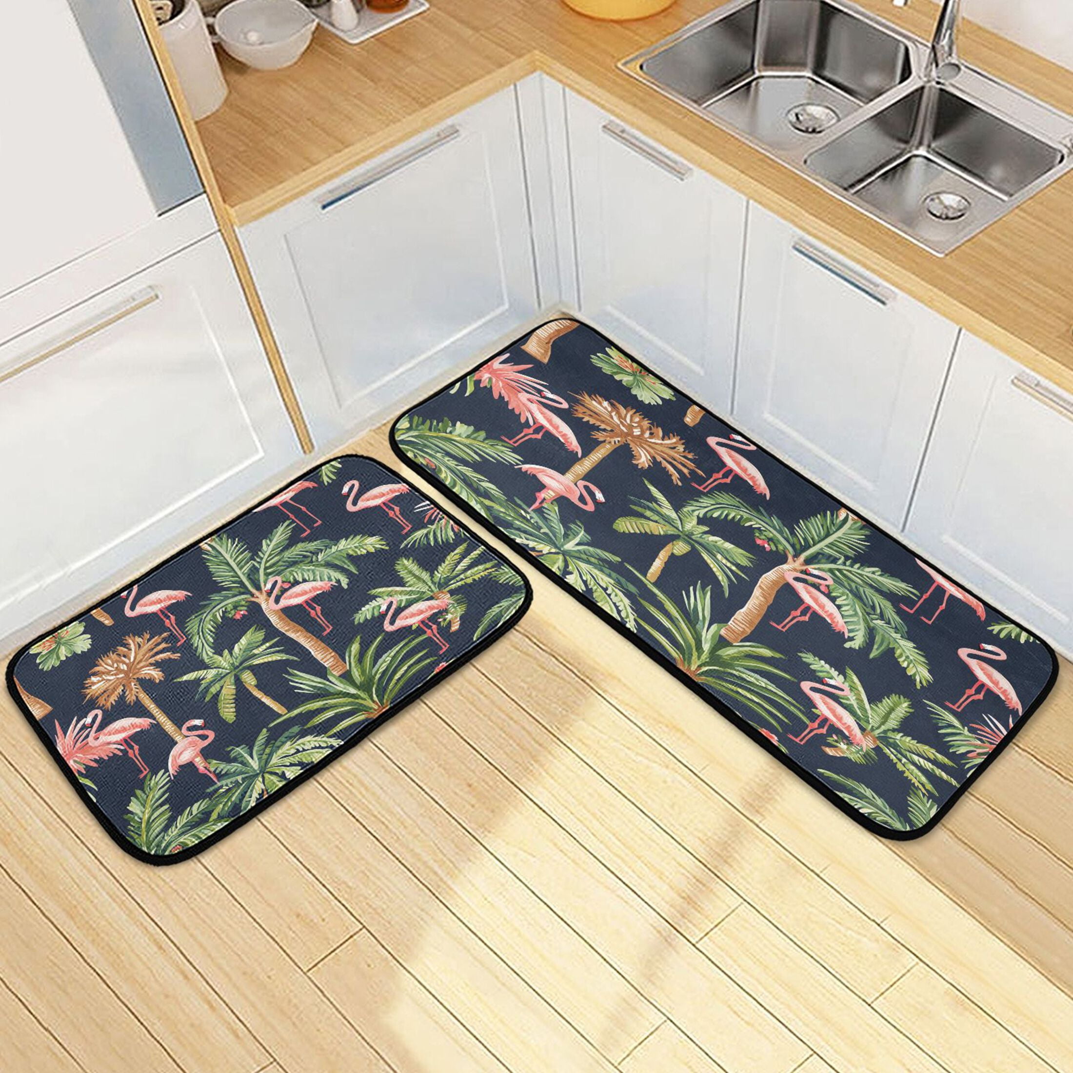 Ryvnso Palm Tree Flamingo Kitchen Rugs Set Non Slip Runner Mats for ...