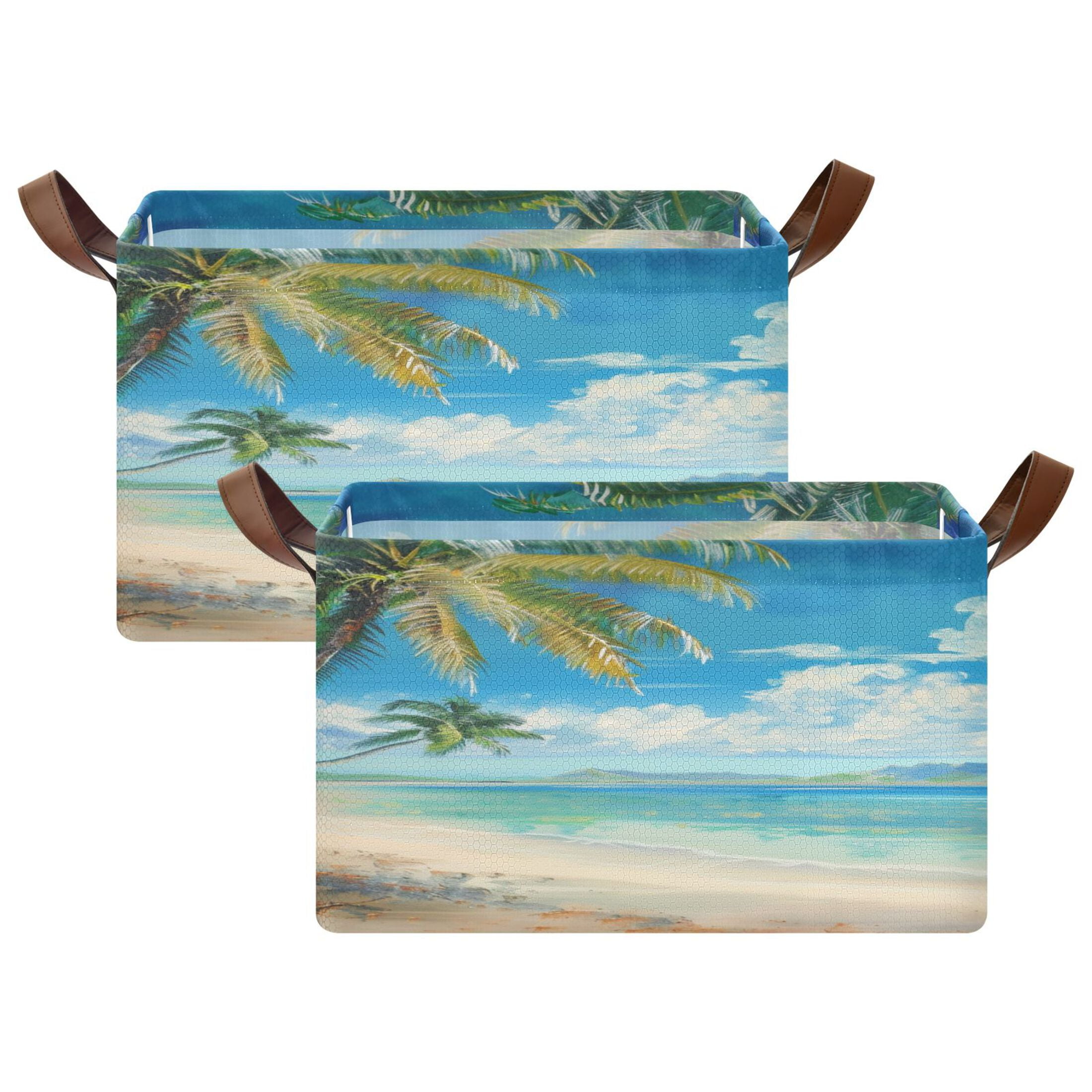 Ryvnso Palm Tree Retro Summer Beach Storage Bins Large Basket Foldable ...
