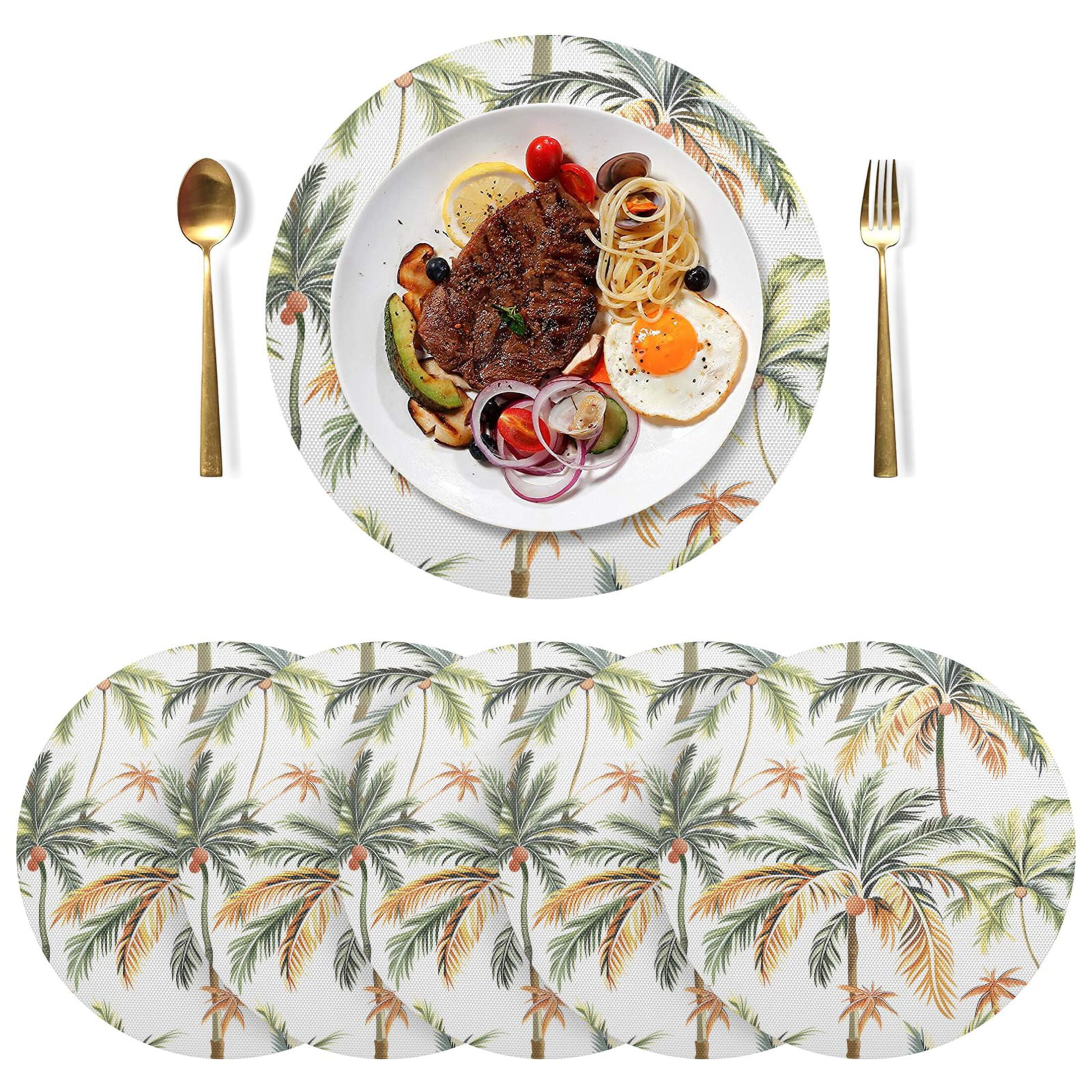 Ryvnso Palm Tree Tropical Round Plate Mats Dining Table Placemat Set of ...