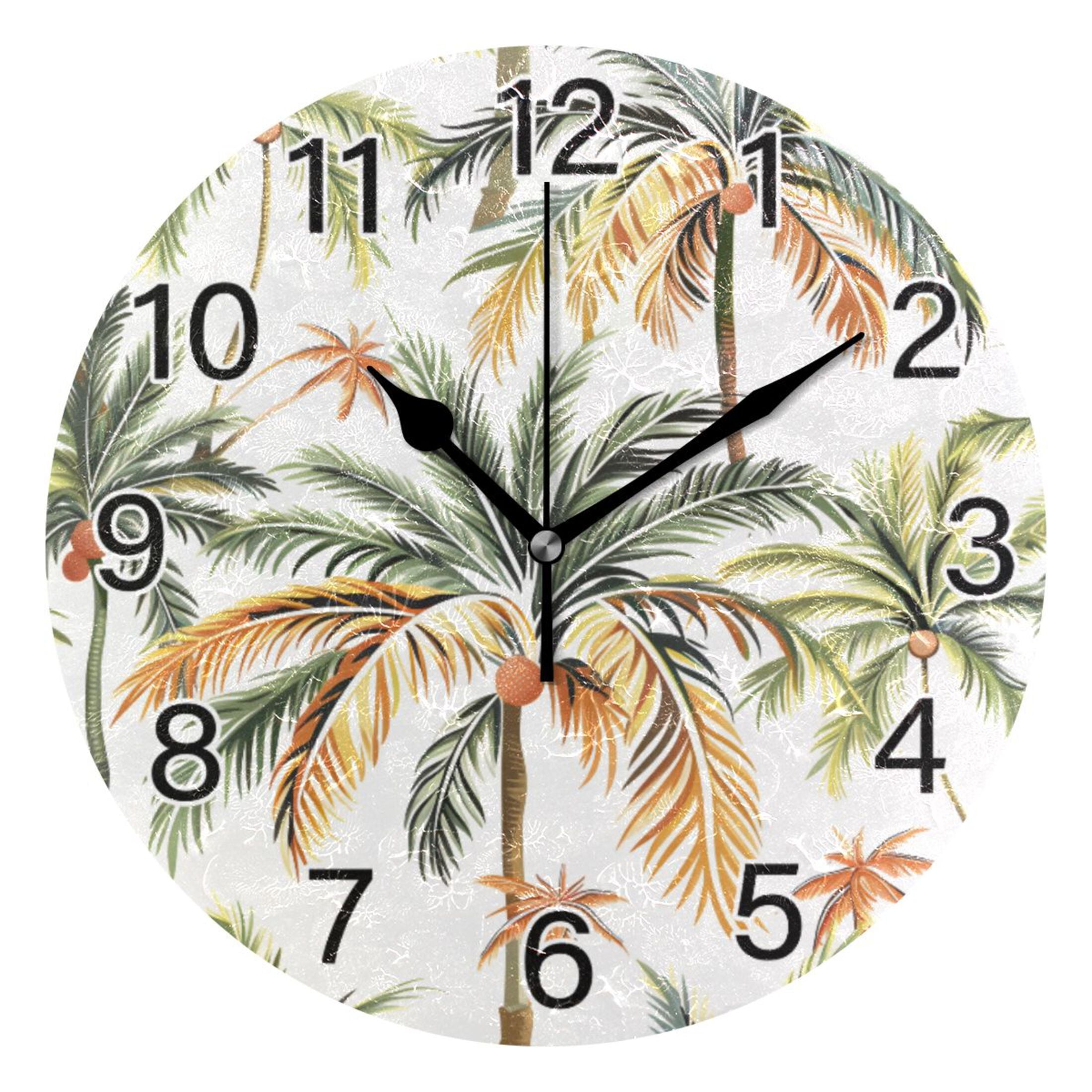 Ryvnso Palm Tree Tropical Wall Clock Non Ticking Silent Kitchen Clock ...