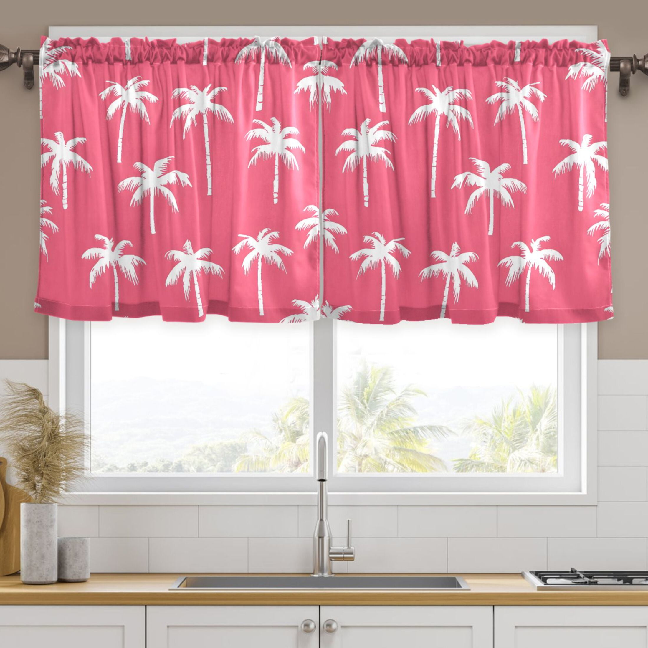 Ryvnso Palm Tree-a3 Curtains Sets Short Curtain Rod Pocket Half Window ...