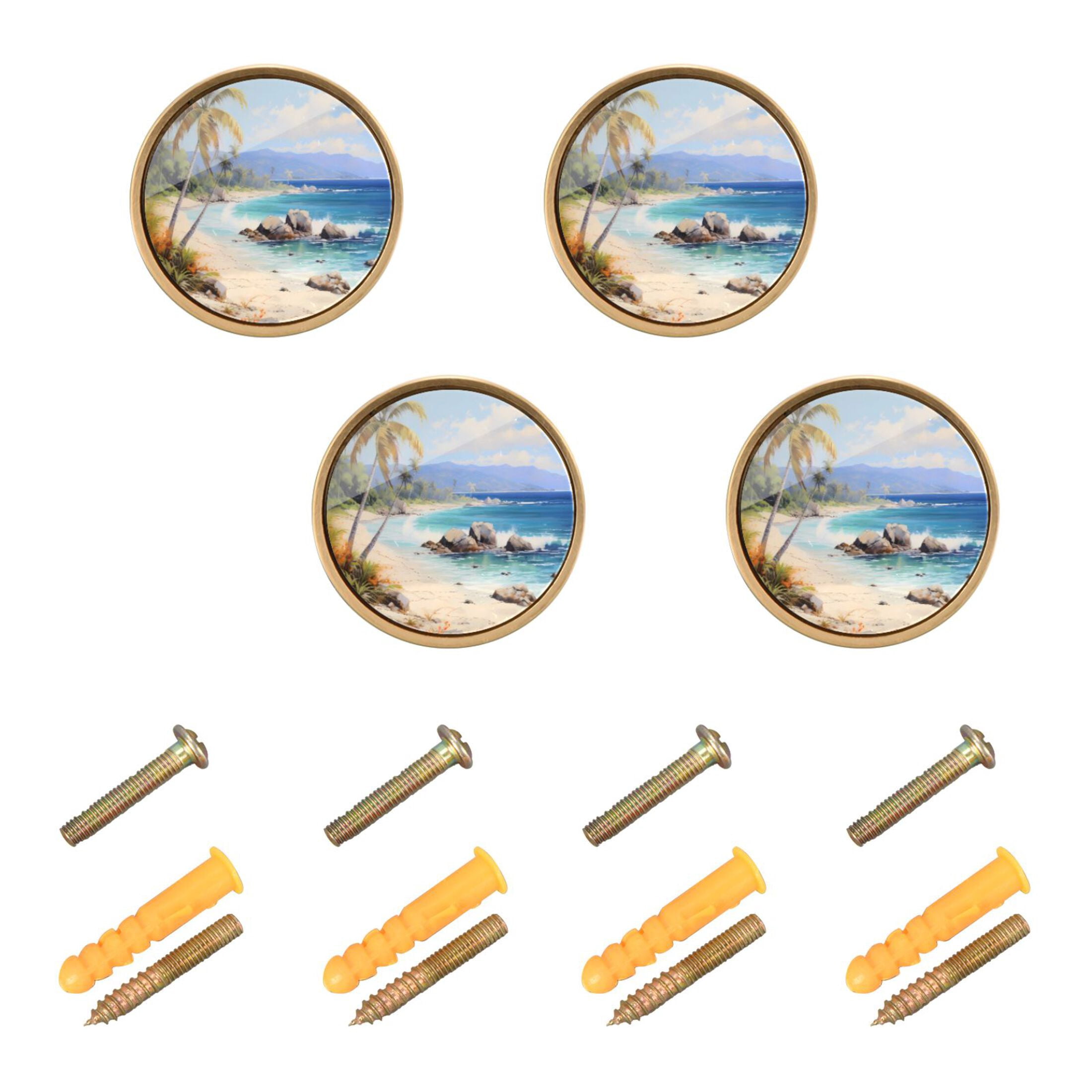 Ryvnso Palm Tree on Beach Cabinet Knobs Kitchen Door Round Pulls ...