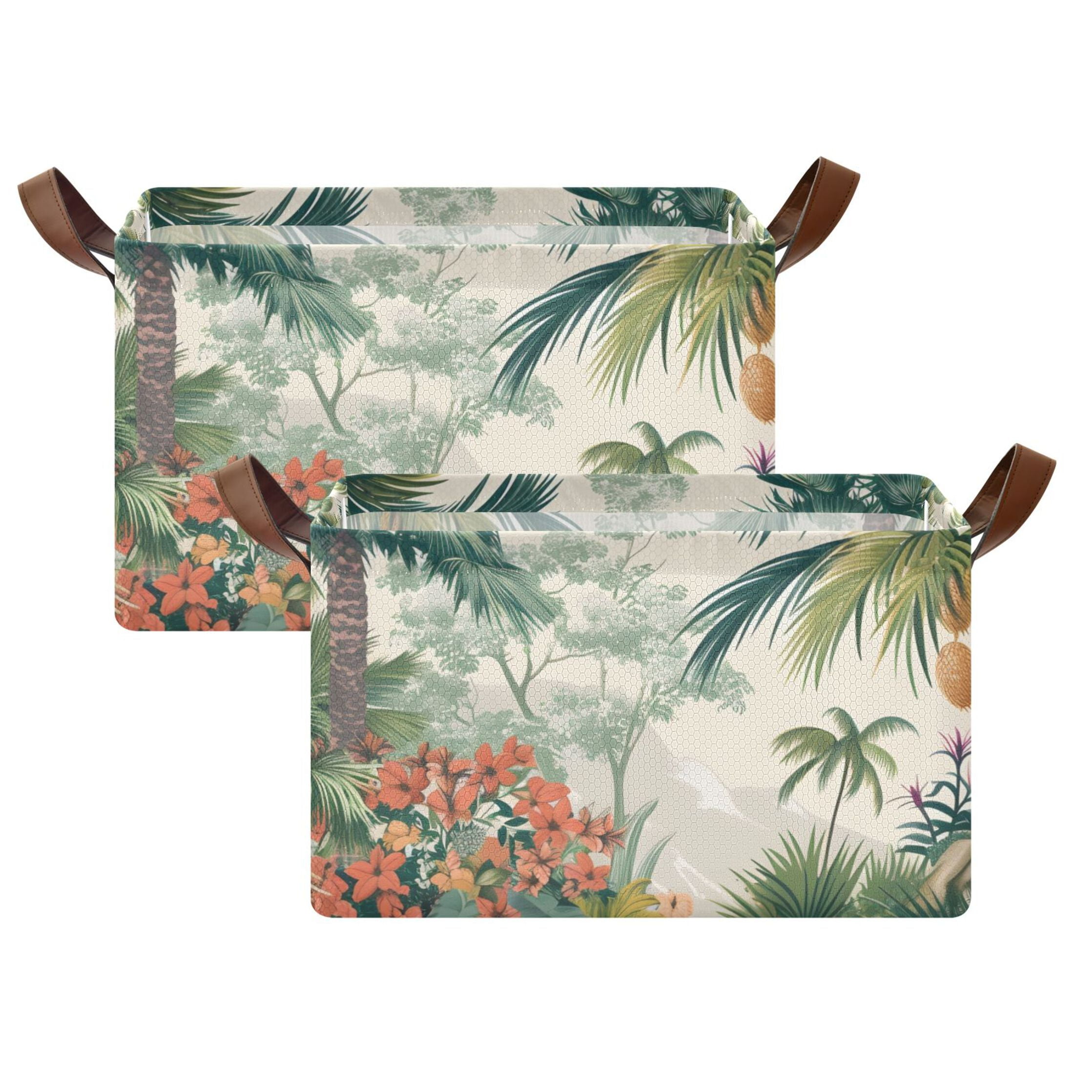 Ryvnso Palm Trees and Flowers Storage Bins Large Basket Foldable Cube ...