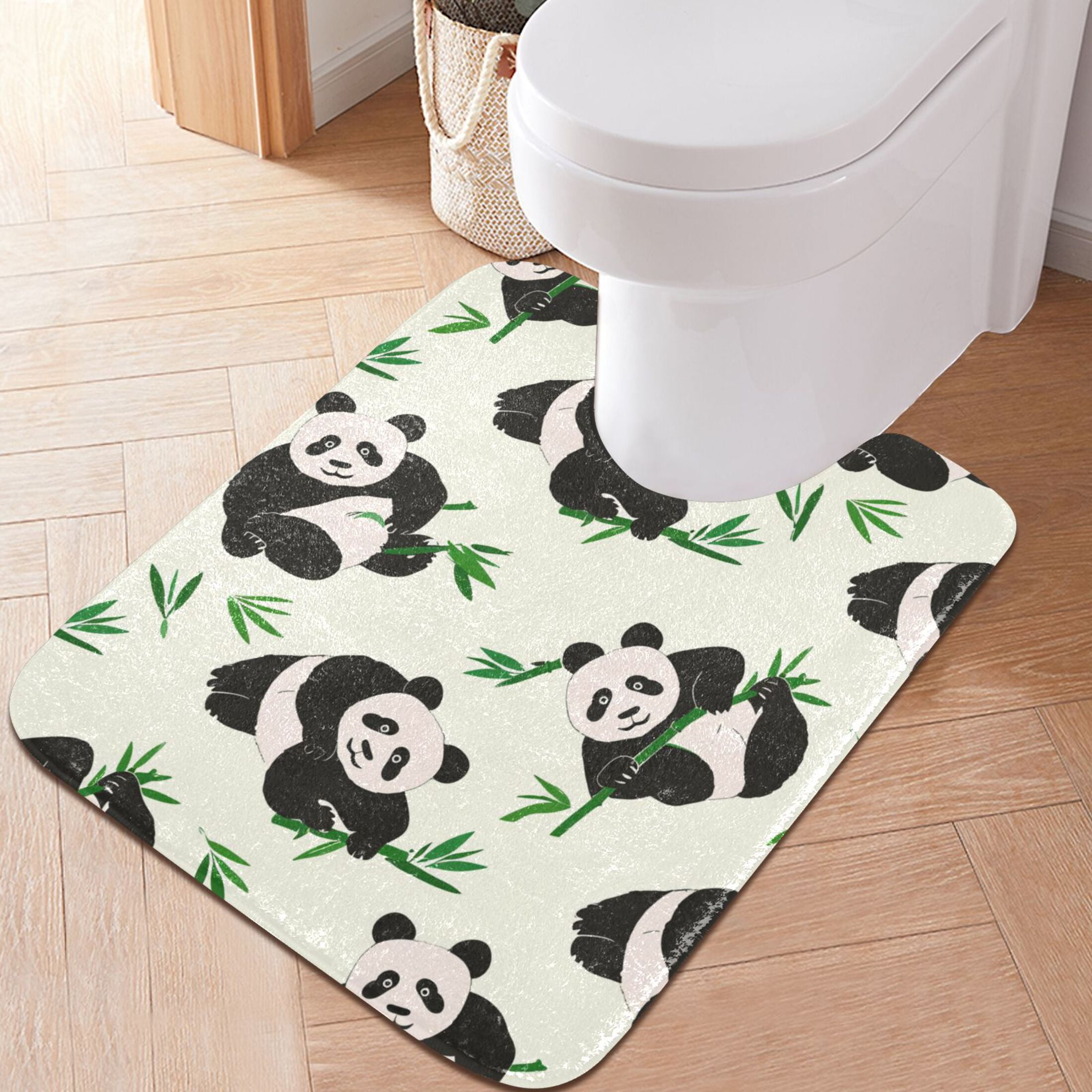 Ryvnso Panda Green Leaves Bathroom Shaggy Rugs Toilet U Shape Mat Soft ...