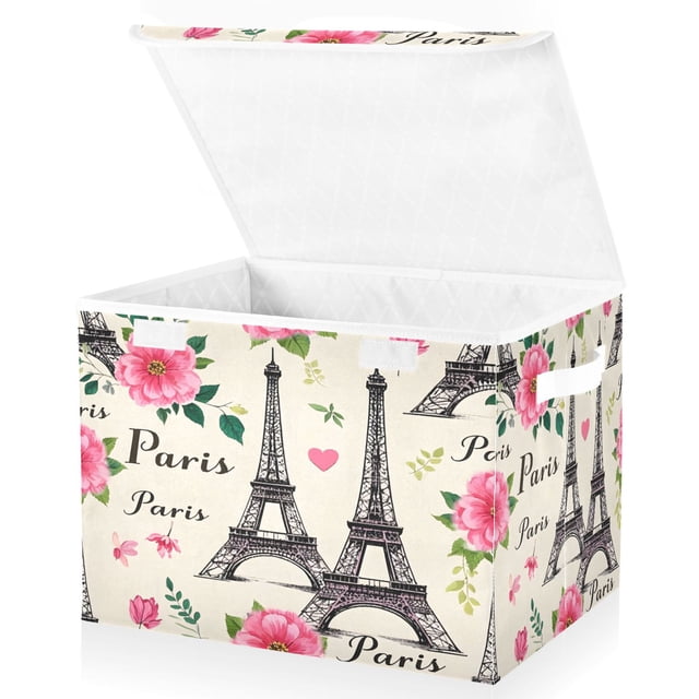 Ryvnso Paris Tower Flowers Large Lidded Foldable Storage Baskets Cubes ...