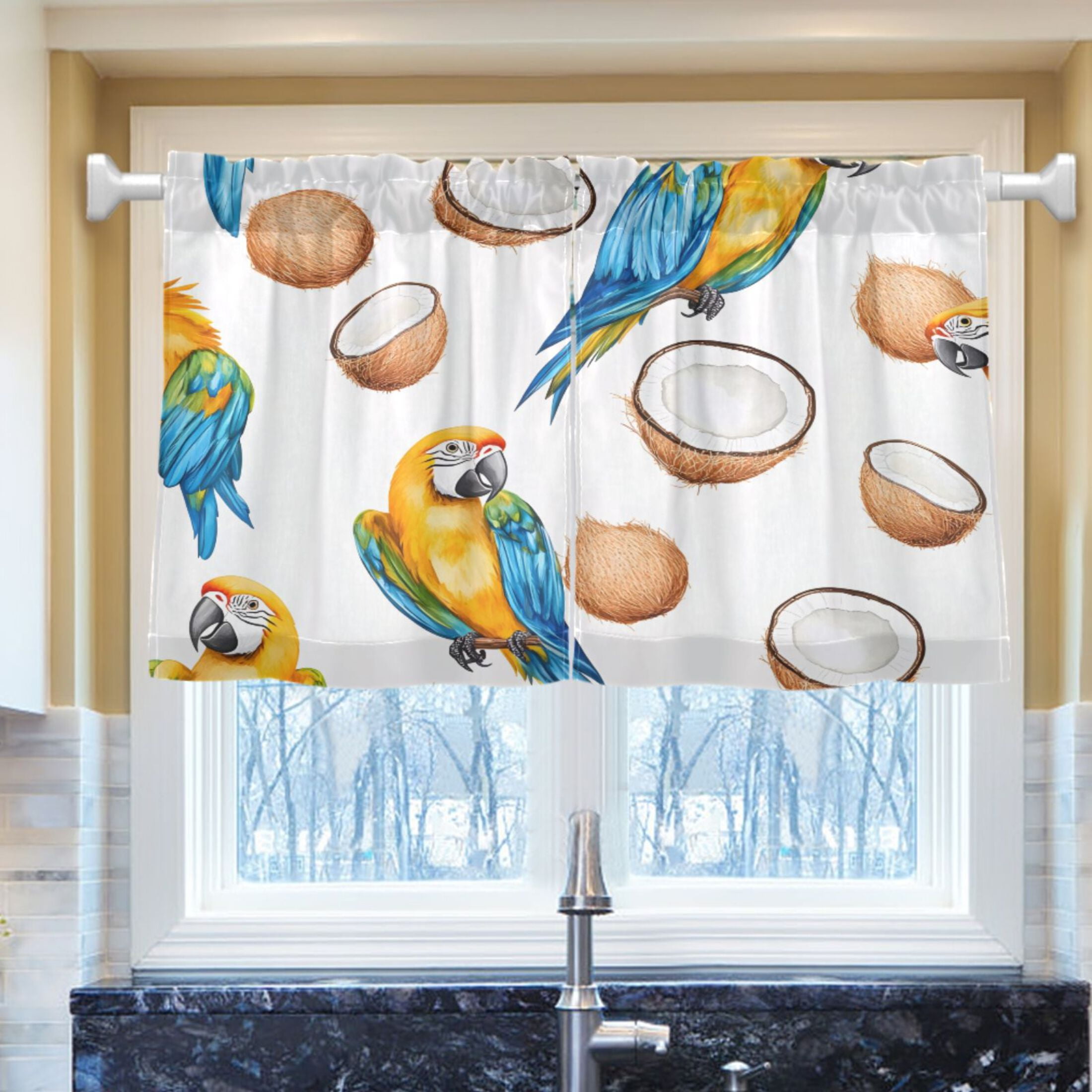 Ryvnso Parrots Coconut Half Curtains Sets Tier 2 Panels Short Curtain ...