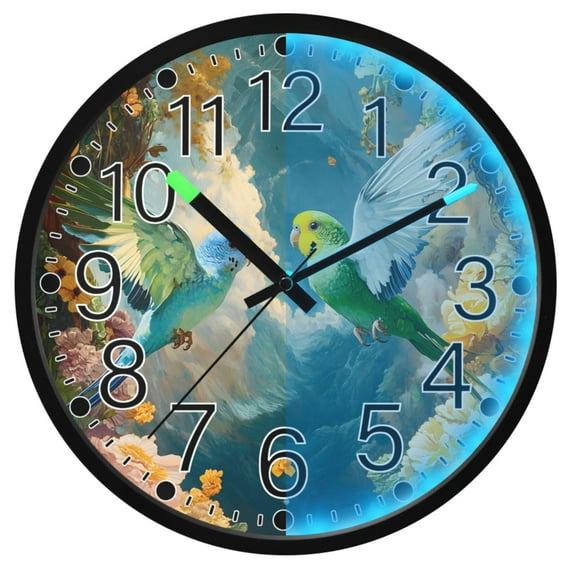 Ryvnso Parrots Flowers 12 Inch Night Light Wall Clock Silent Battery ...
