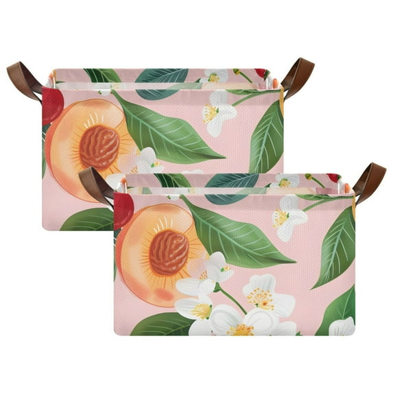 Ryvnso Peach and Cherry Flower Storage Bins Large Basket Foldable Cube ...