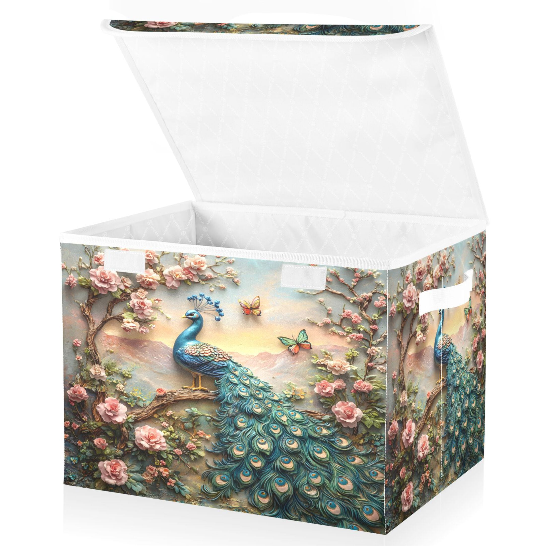 Ryvnso Peacock Butterfly Floral Large Lidded Foldable Storage Baskets ...