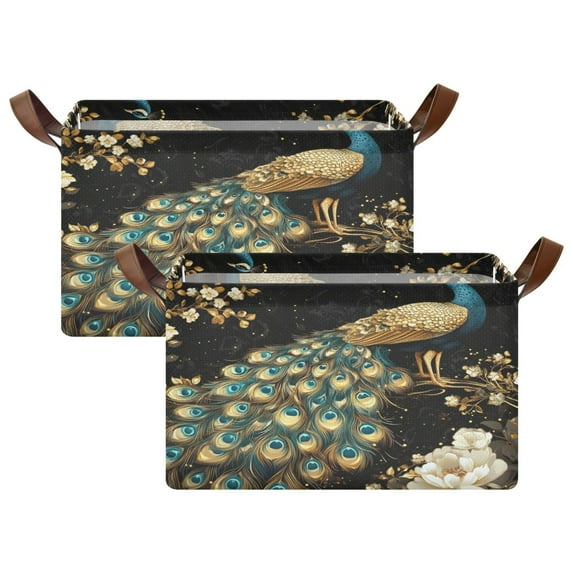 Ryvnso Peacock Peony Flower Storage Bins Large Basket Foldable Cube ...