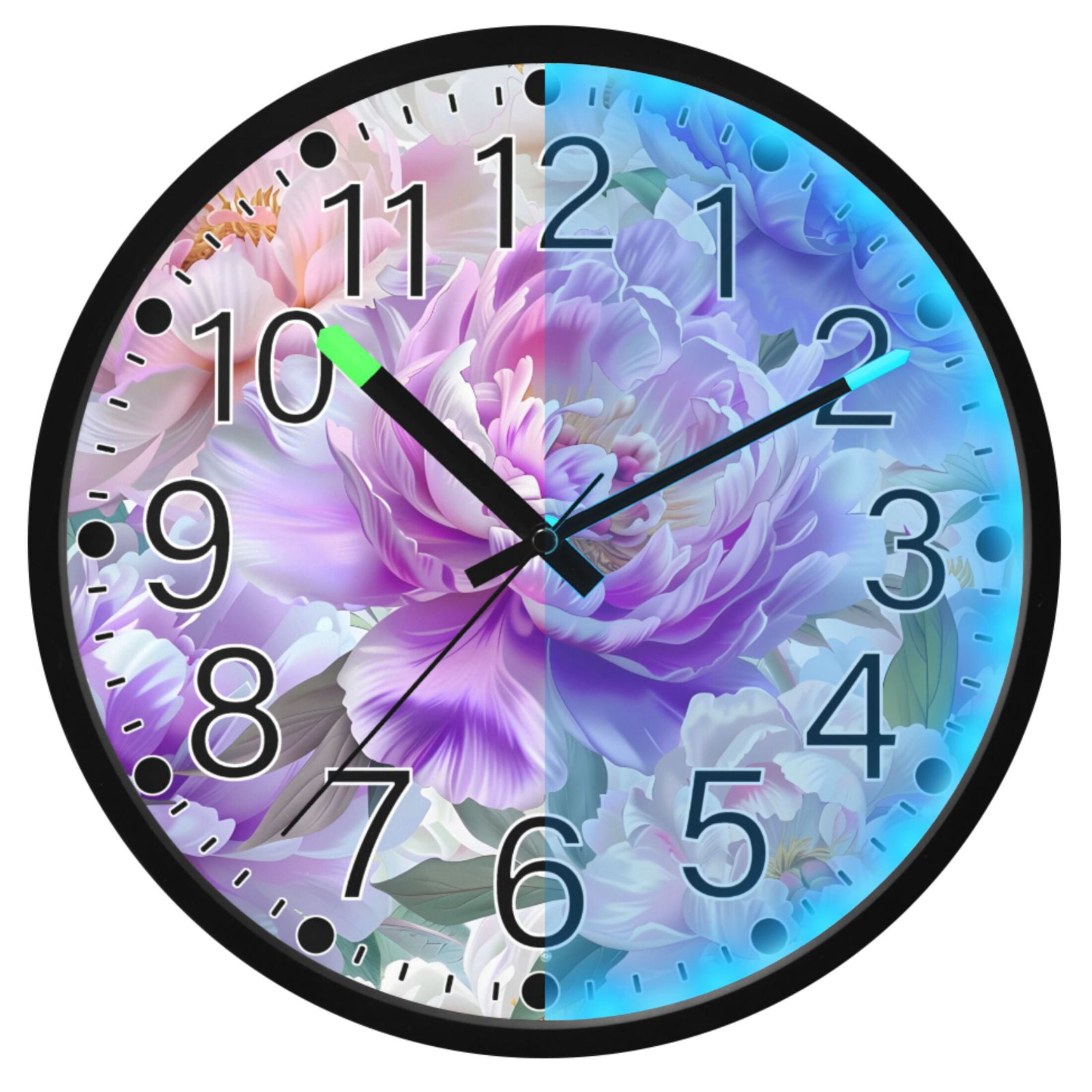 Ryvnso Peony Flower 12 Inch Night Light Wall Clock Silent Battery ...