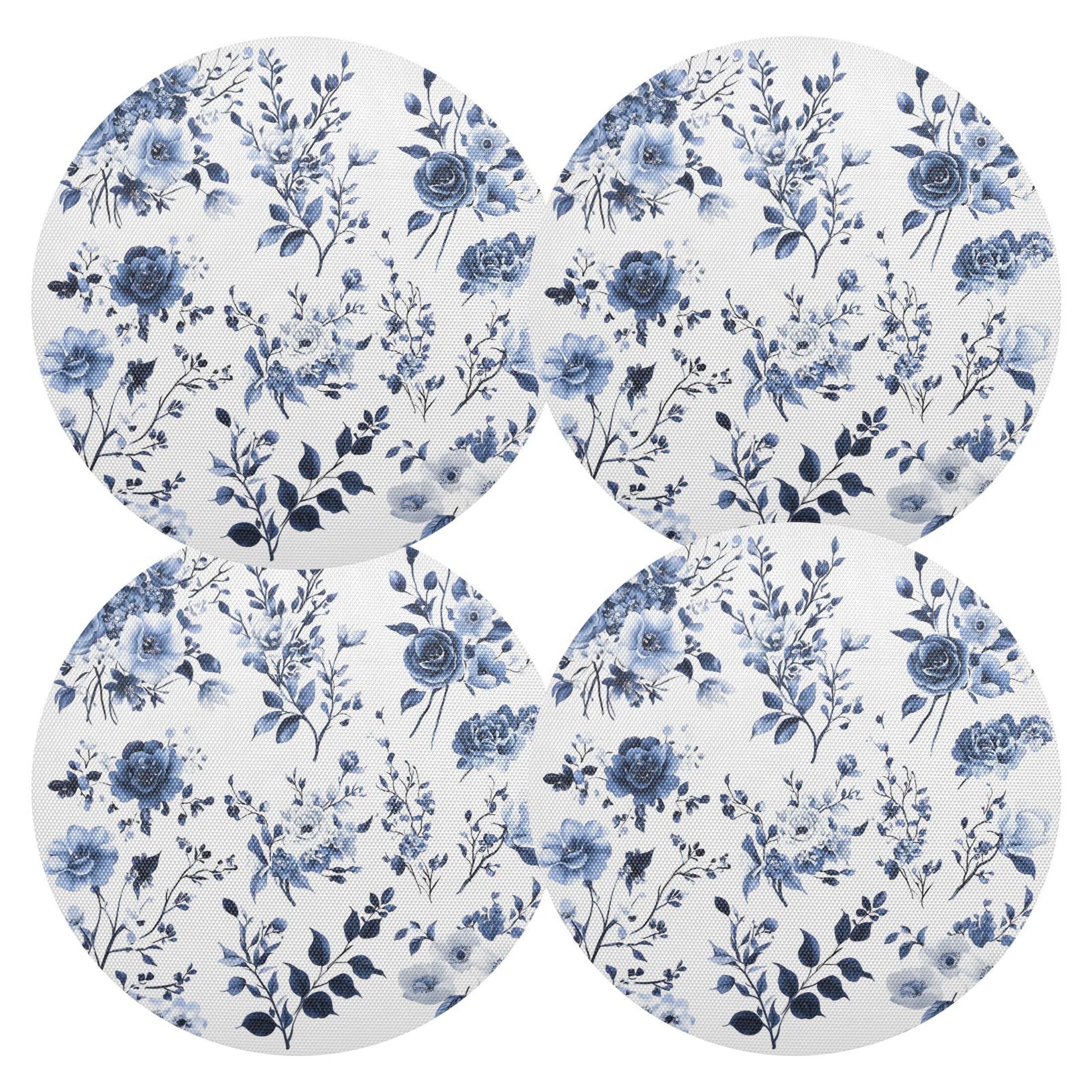 Ryvnso Peony Flowers Pattern Round Plate Mats Dining Table Placemat Set ...