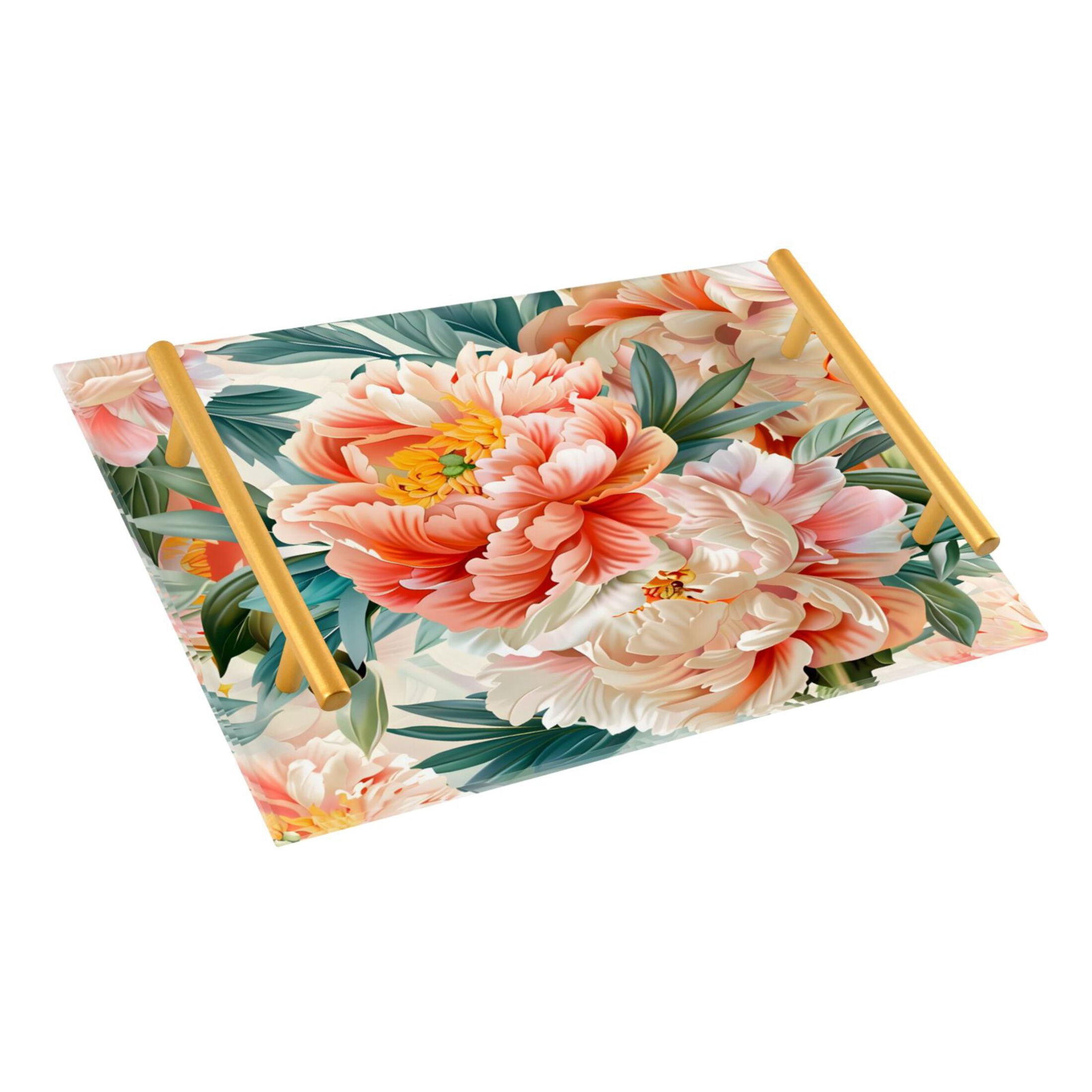 Ryvnso Peony and Leaf Bathroom Tray Vanity Countertop Trays Acrylic ...