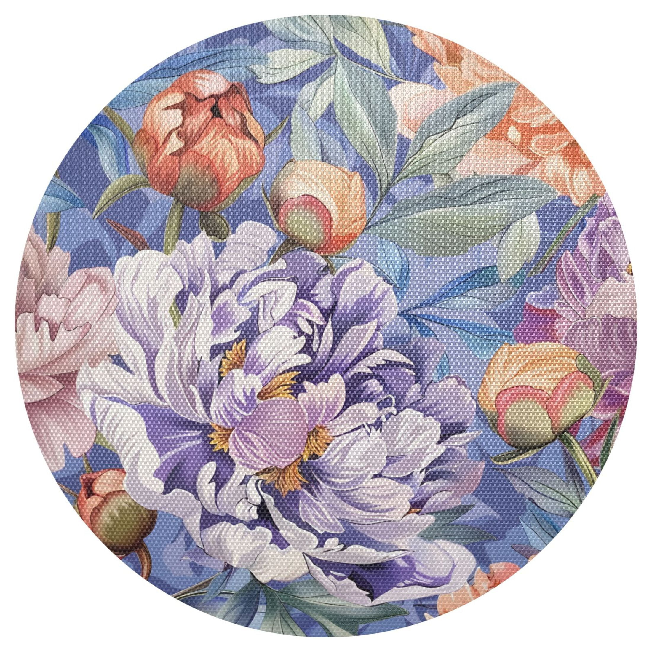 Ryvnso Peony and Leaves Round Plate Mats Dining Table Placemat 1 Piece ...