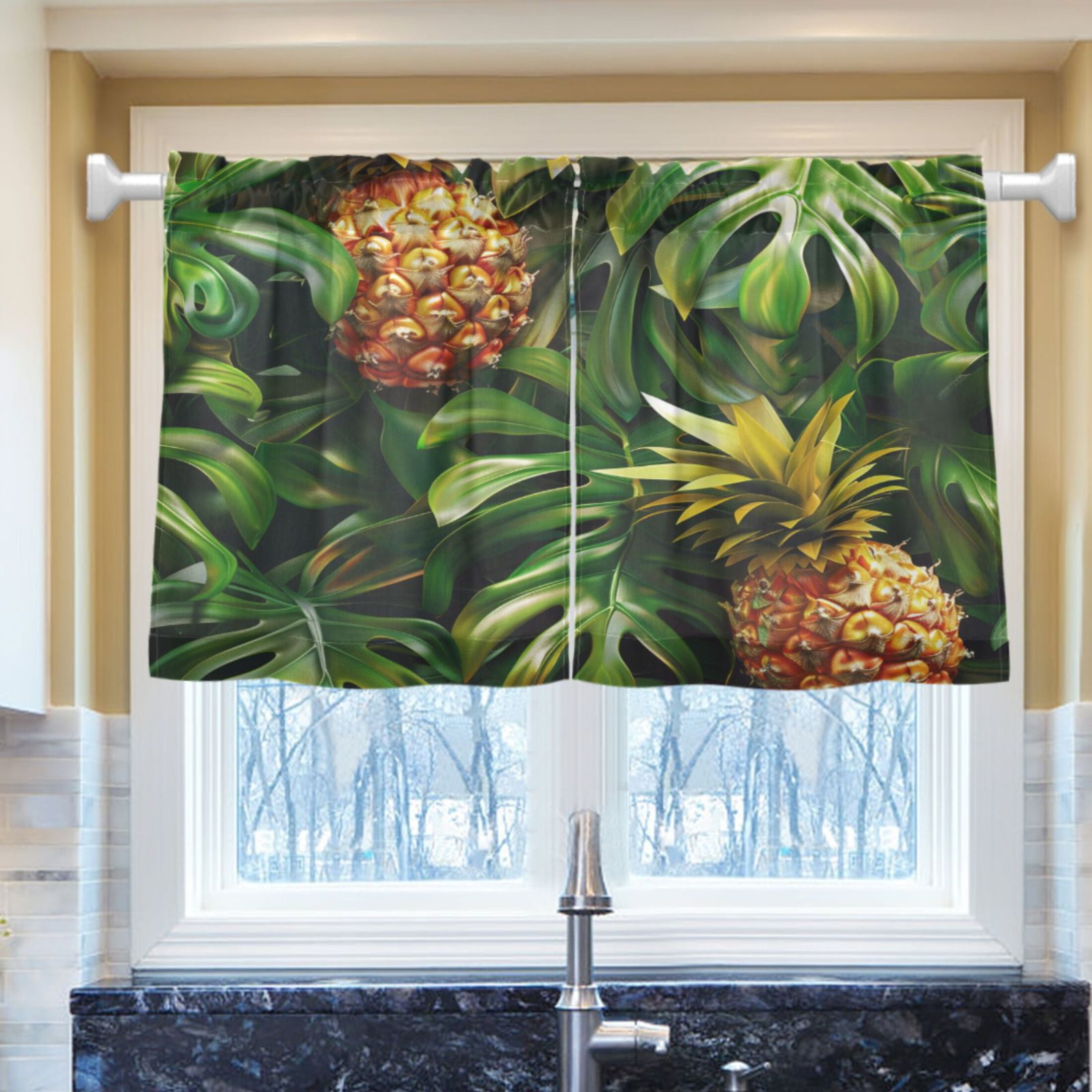 Ryvnso Pineapple Tropical Palm Leaves Half Curtains Sets Tier 2 Panels ...