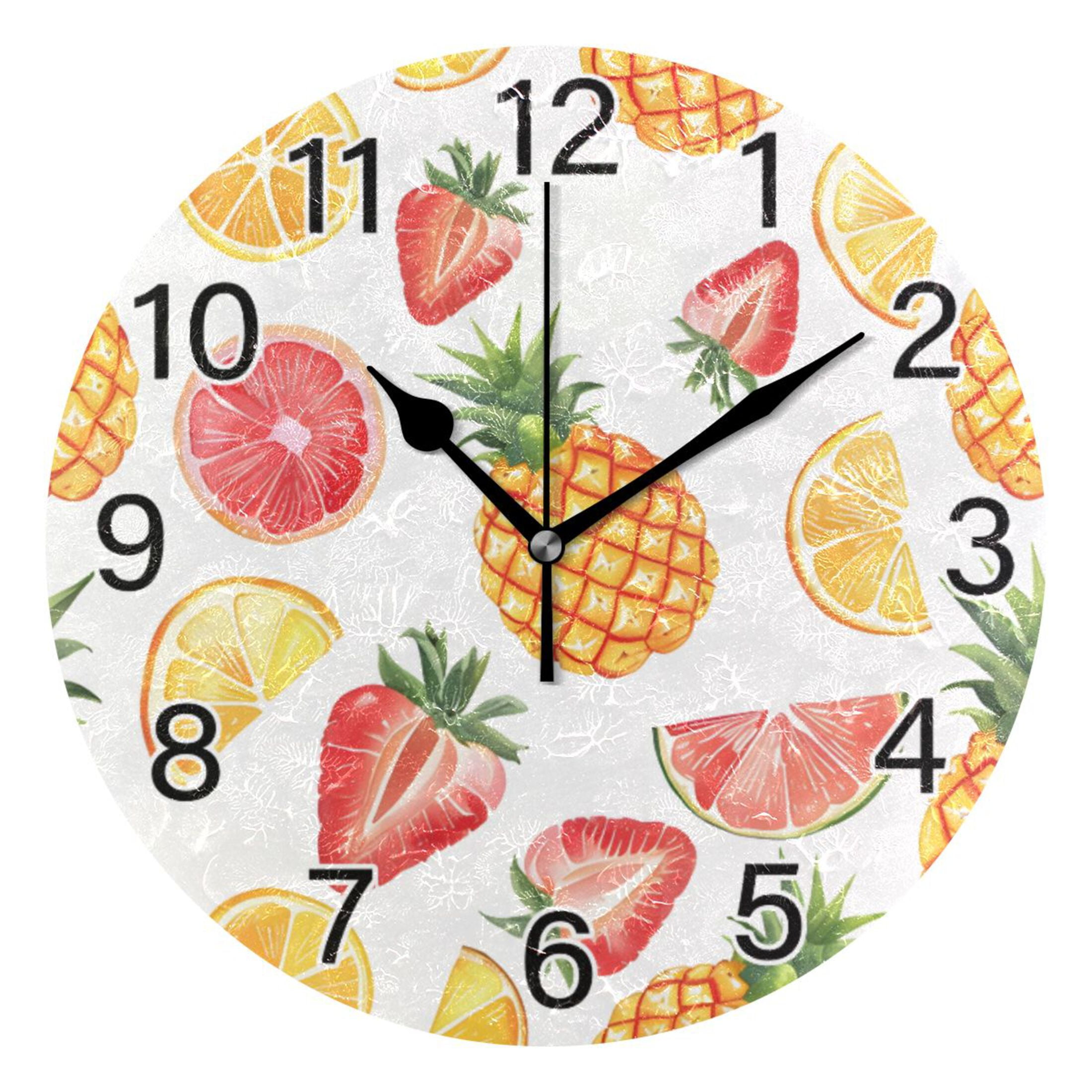 Ryvnso Pineapple and Strawberry Wall Clock Non Ticking Silent Kitchen ...