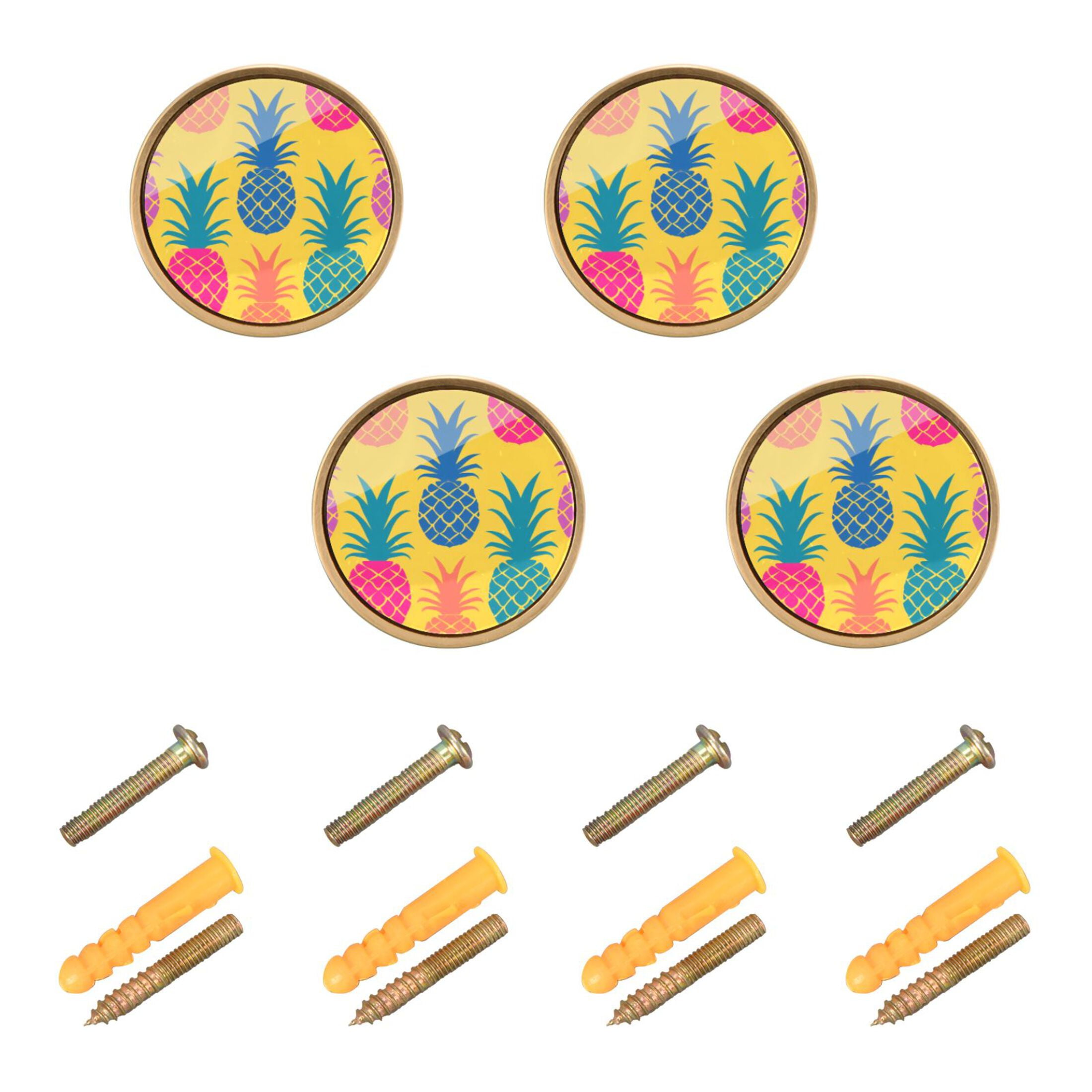 Ryvnso Pineapple on Yellow Cabinet Knobs Kitchen Door Round Pulls ...