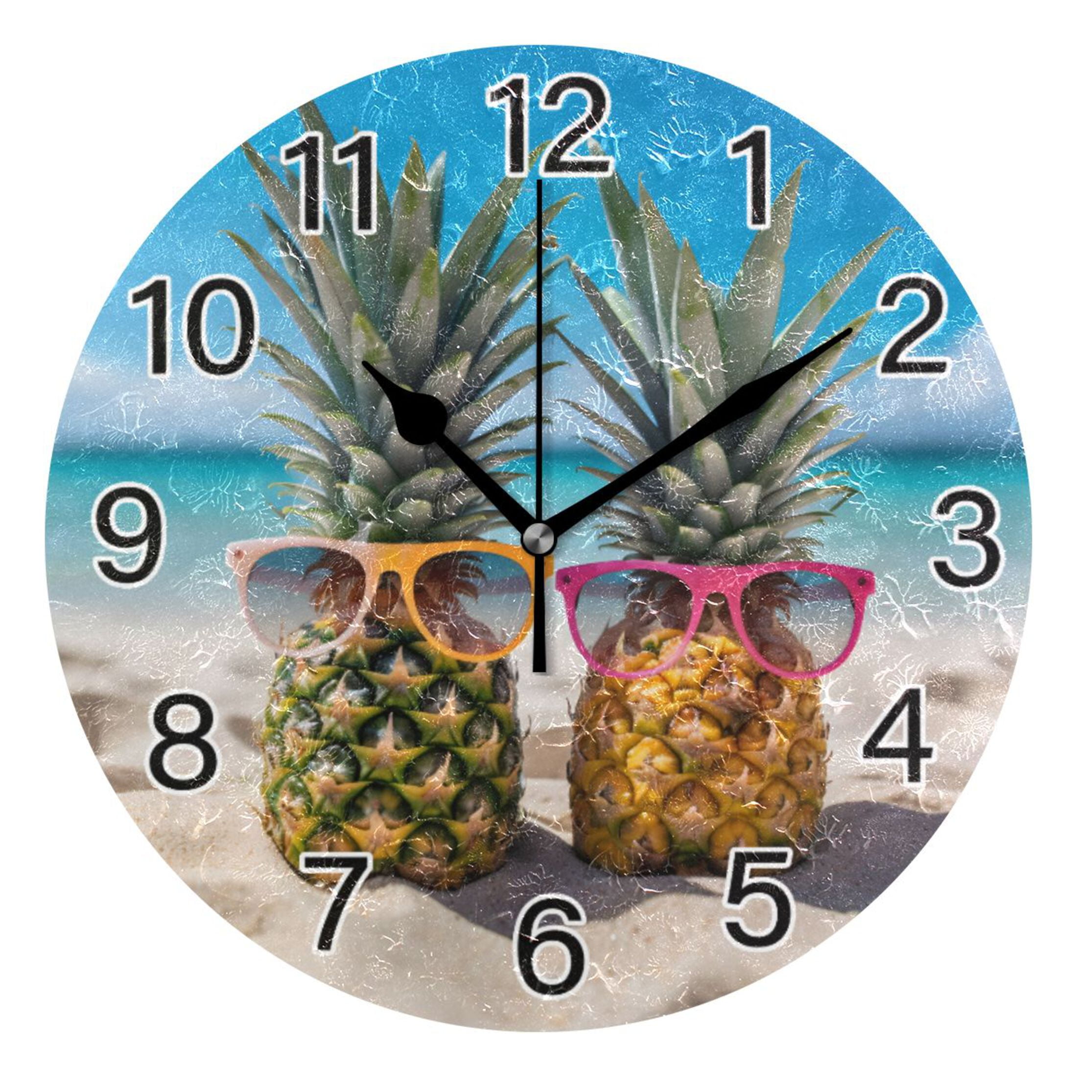 Ryvnso Pineapple with Sunglasses Wall Clock Non Ticking Silent Kitchen ...