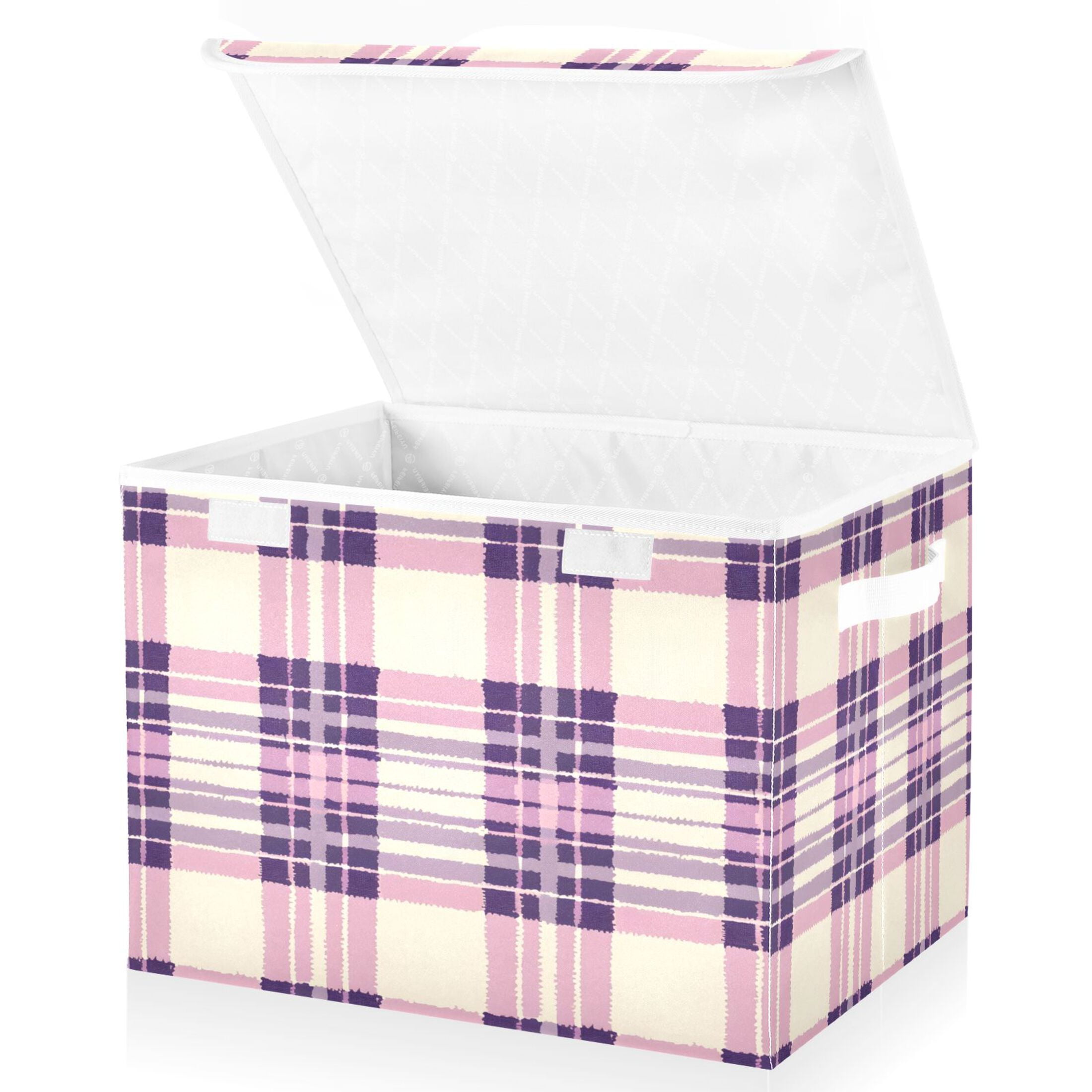 Ryvnso Pink Checkered Grid Pattern Large Lidded Foldable Storage ...