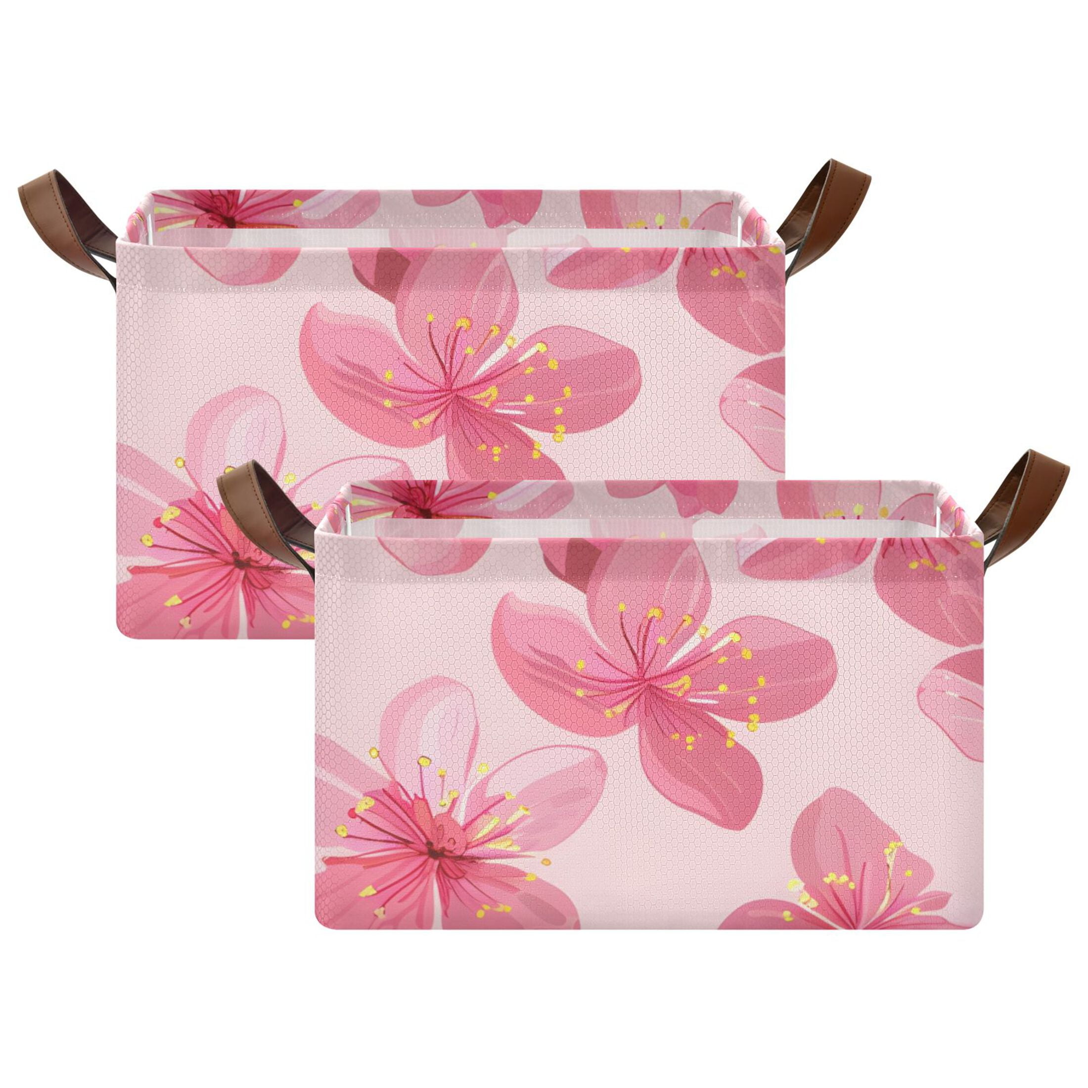 Ryvnso Pink Cherry Blossoms Flower Storage Bins Large Basket Foldable ...