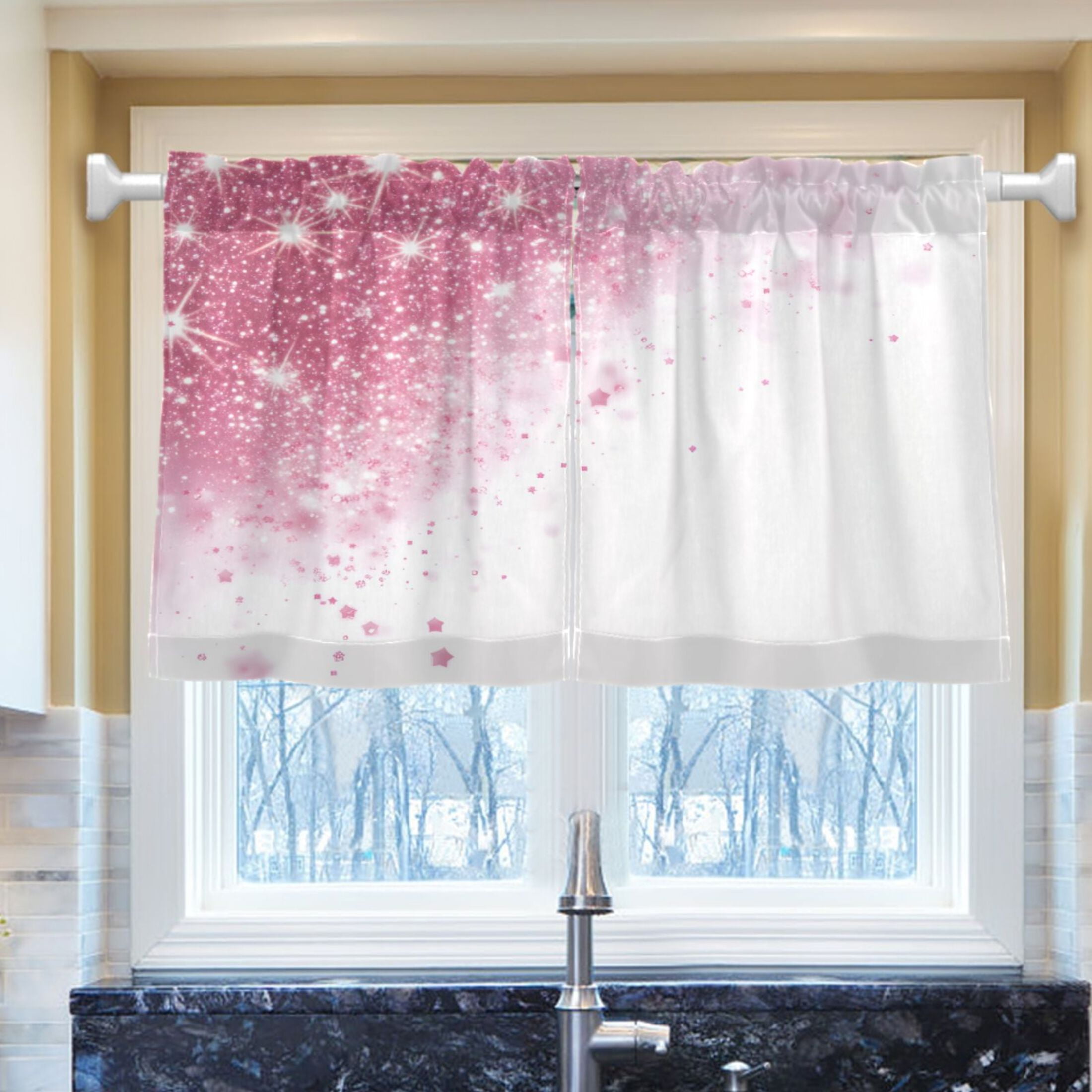Ryvnso Pink Fireworks Half Curtains Sets Tier 2 Panels Short Curtain ...