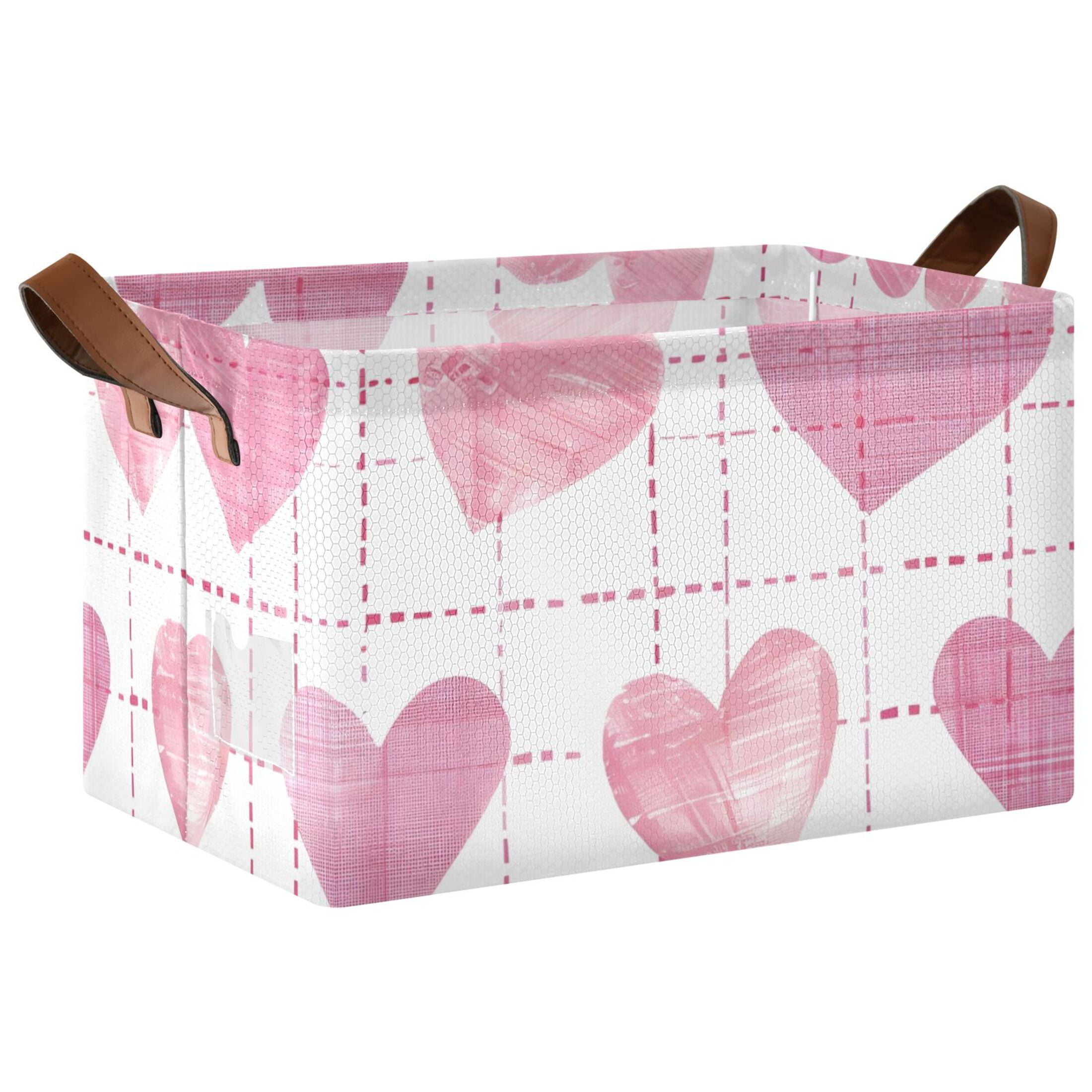 Ryvnso Pink Hearts Checkered Pattern Storage Bins Large Basket Foldable ...