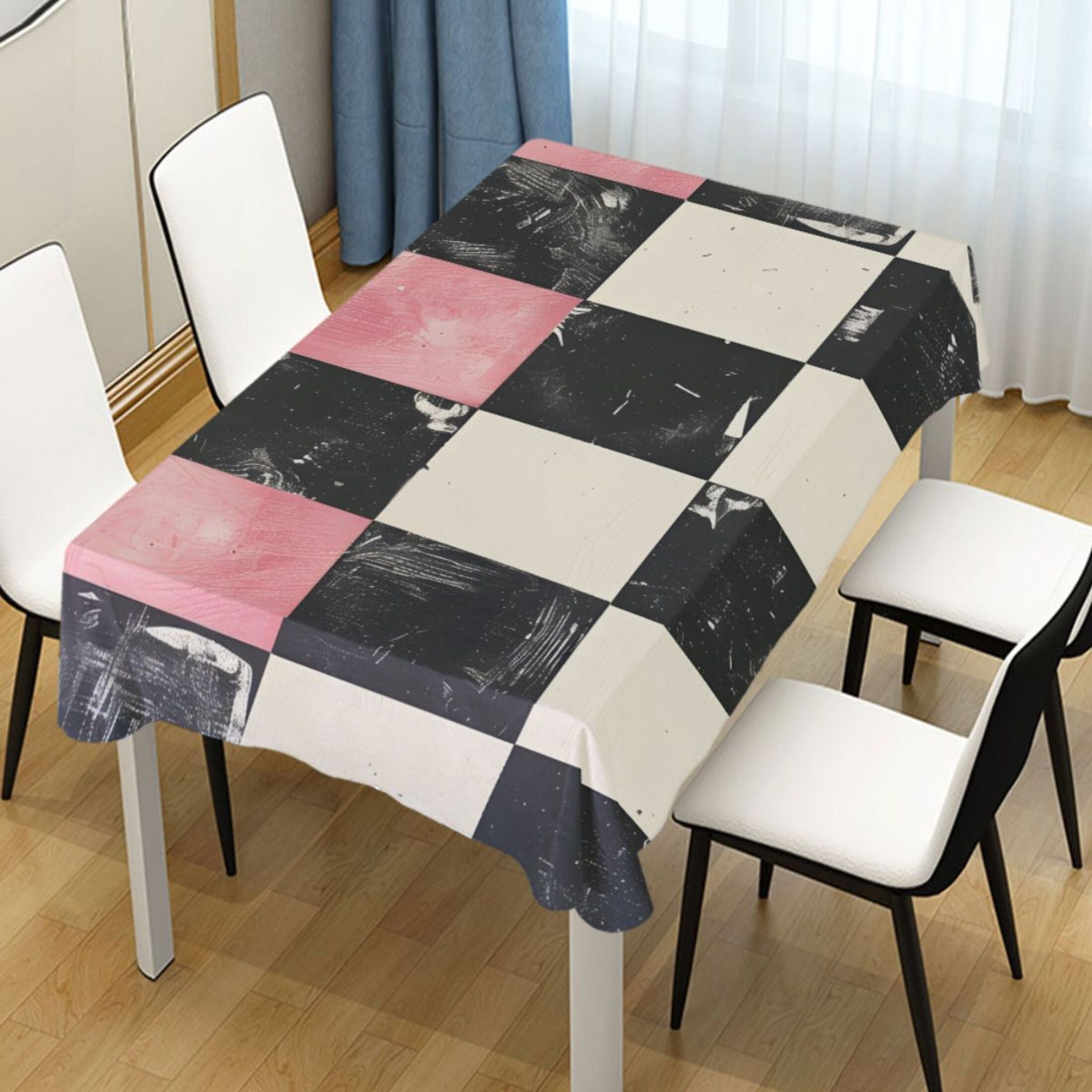 Ryvnso Pink and Black Checkered Pattern Rectangle Table Cloth ...