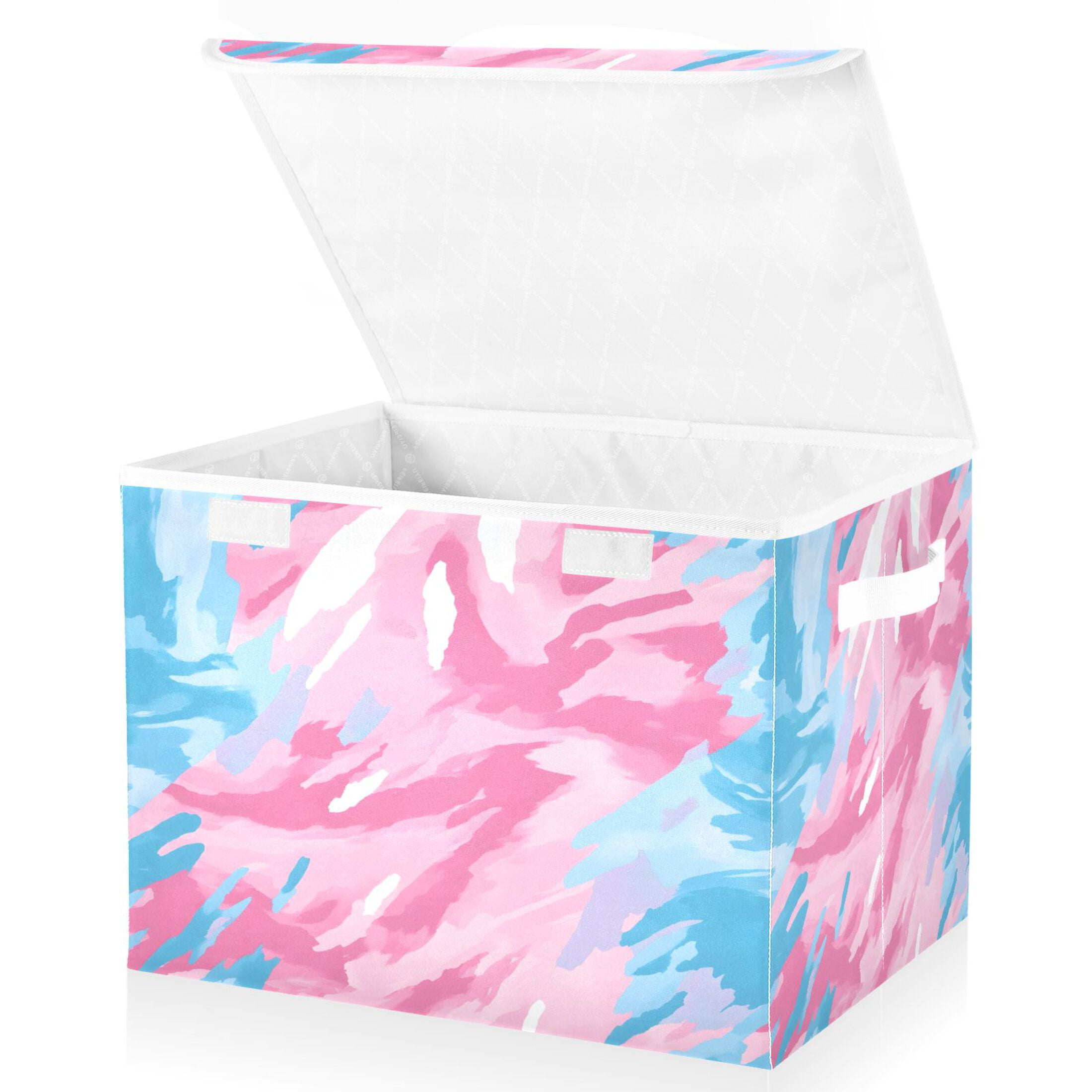 Ryvnso Pink and Blue Tie Dye Large Lidded Foldable Storage Baskets ...